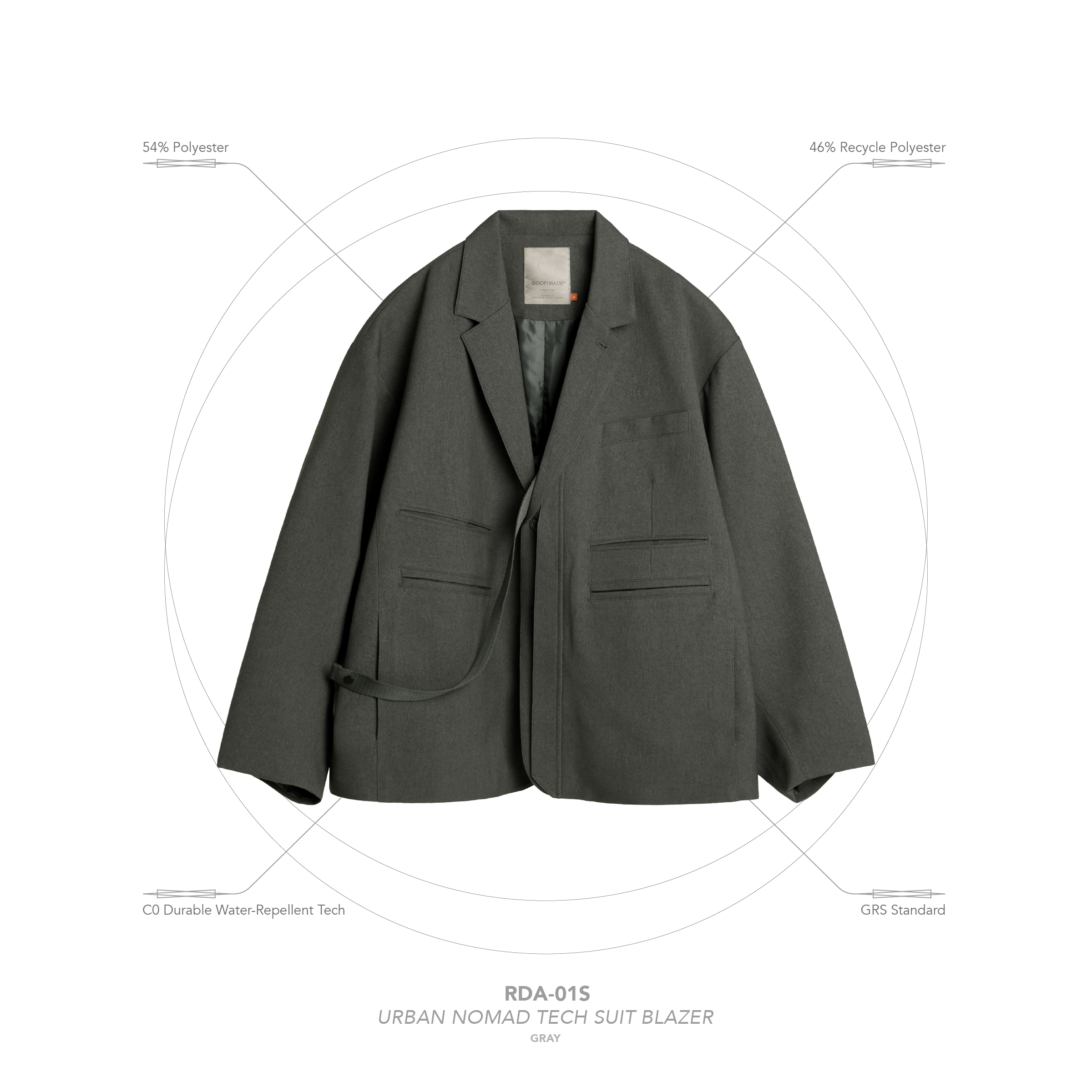 “RDA-01S” - Urban Nomad Tech Suit Blazer - Gray