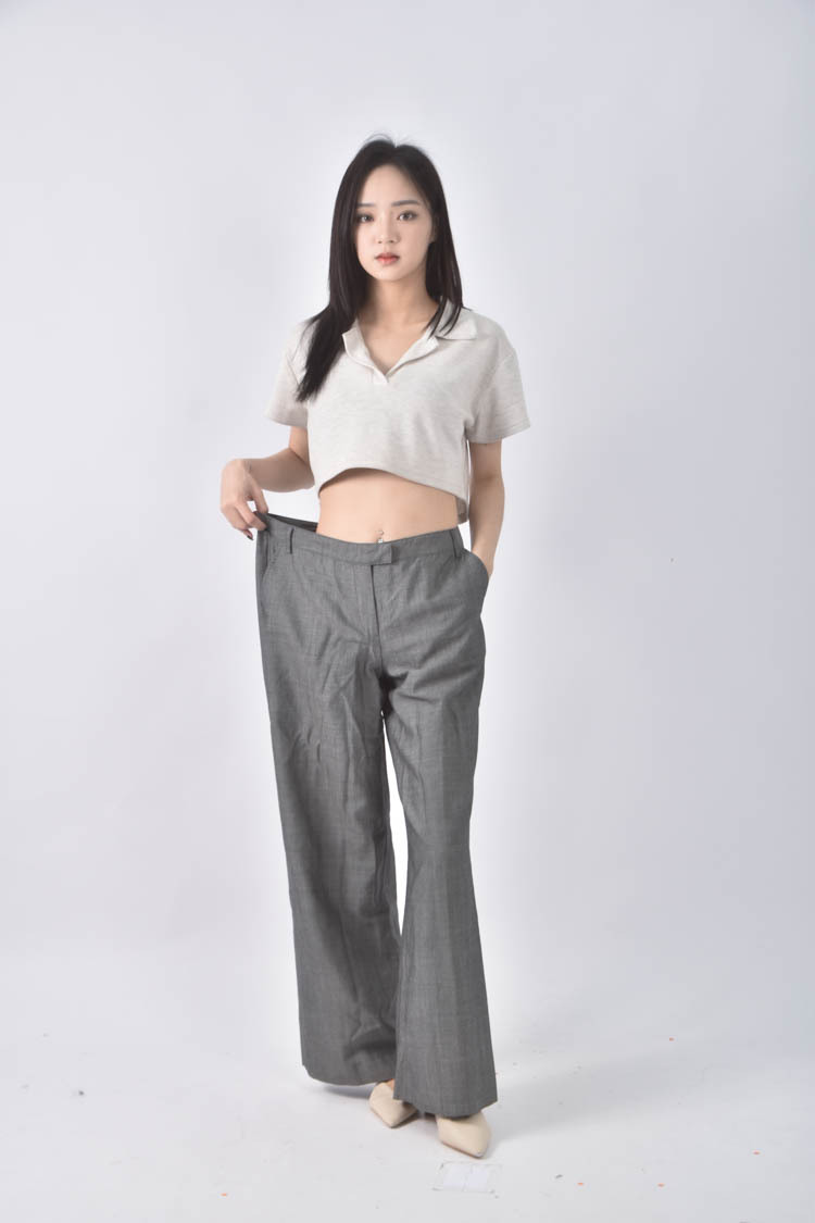 二拾衫-(XL) icb高腰西裝格紋灰色長褲二手衣｜30日無條件退貨