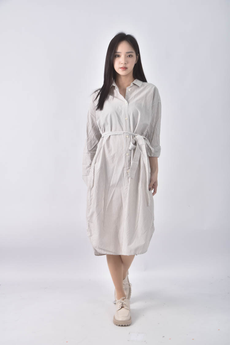 二拾衫-(L) lativ直條紋棕色洋裝二手衣｜30日無條件退貨