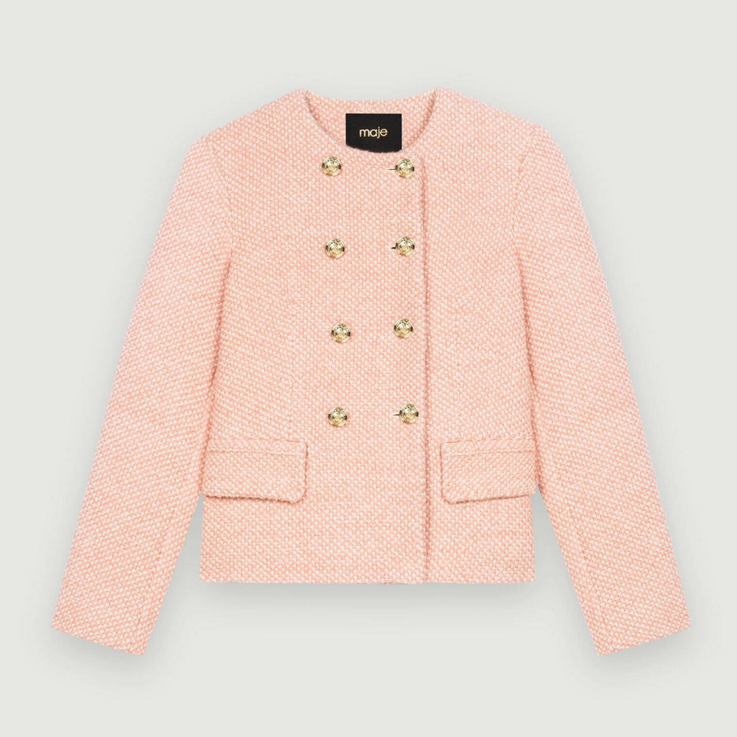 1ME0213-059 MAJE Pink and Ecru Marl Tweed Jacket Pink