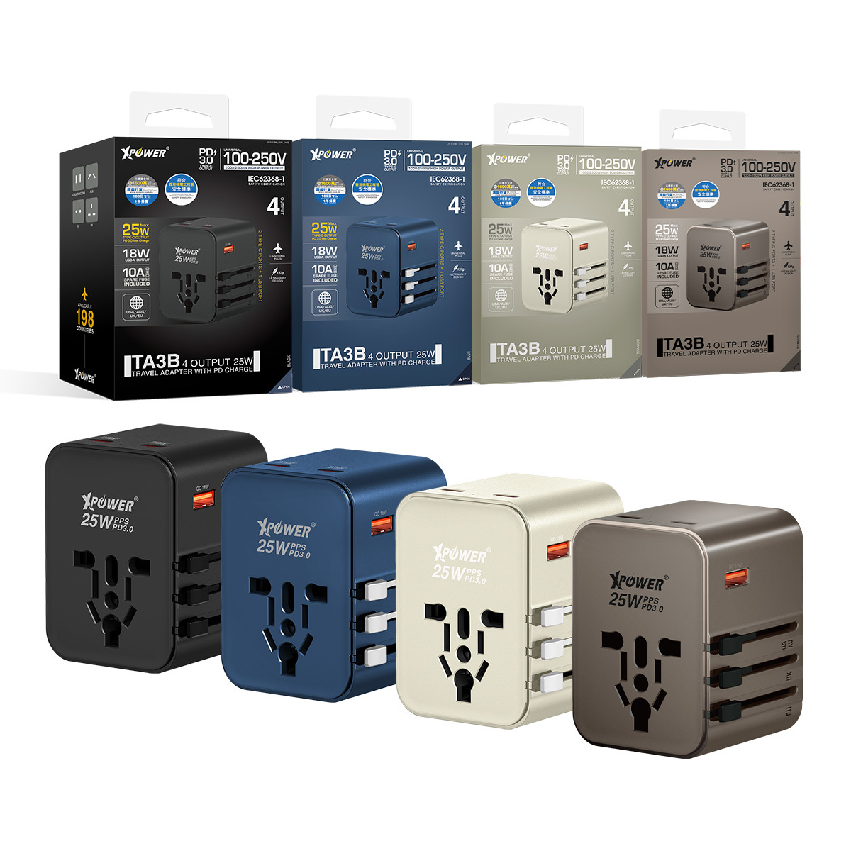 XPower TA3B 25W 4輸出 PD 3.0/PPS旅行充電器