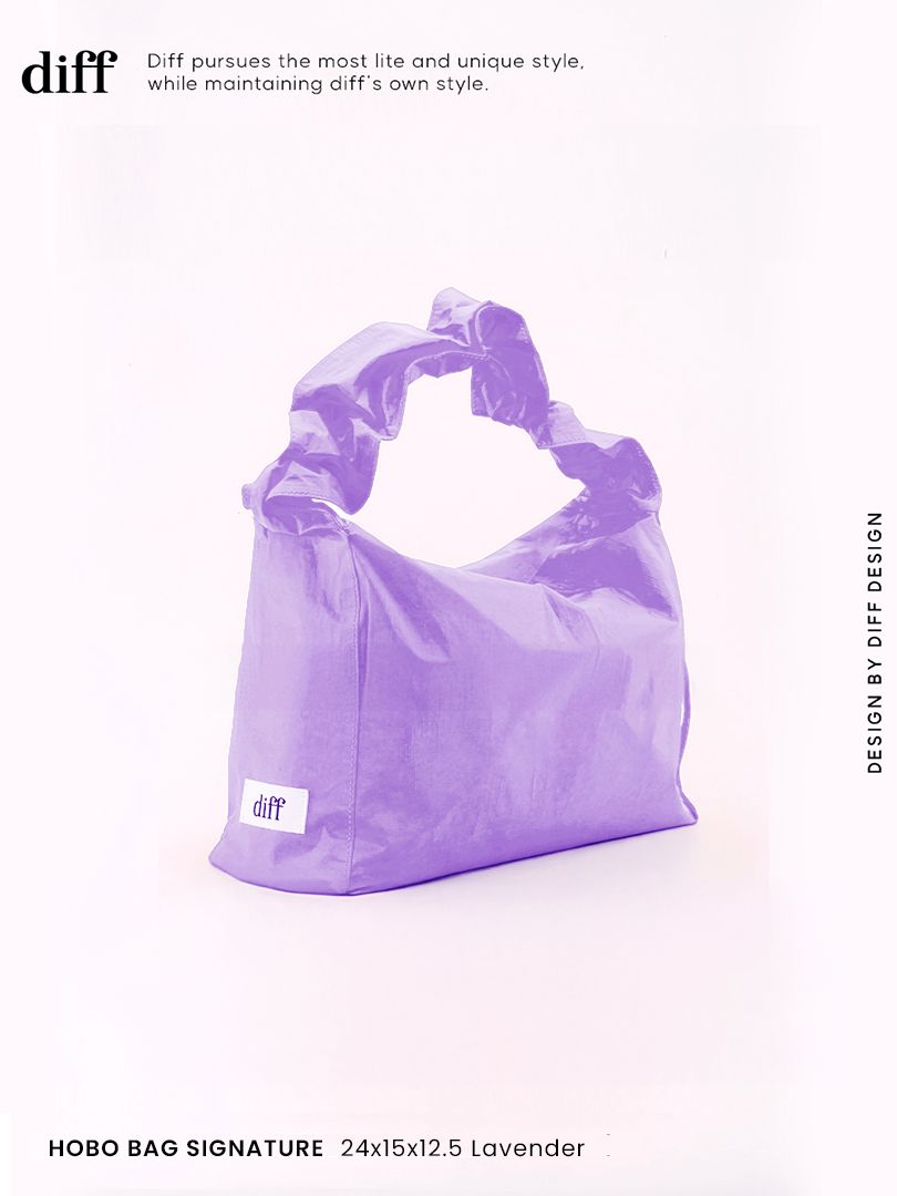 【Diff Hobo Signature Bag】韓國薰衣草紫輕量肩背包，100g 極輕防潑水托特包
