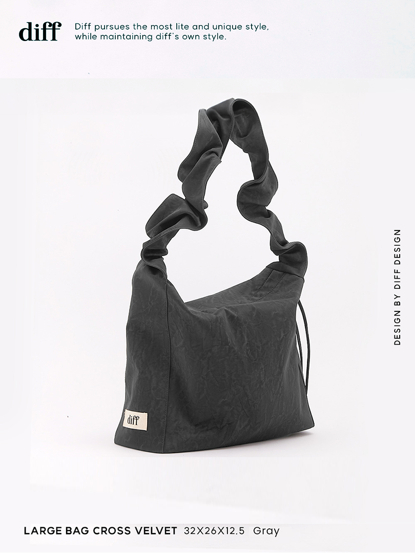 【Diff Cross Large Bag】韓國灰色柔軟絲絨肩背包，大容量三用托特包
