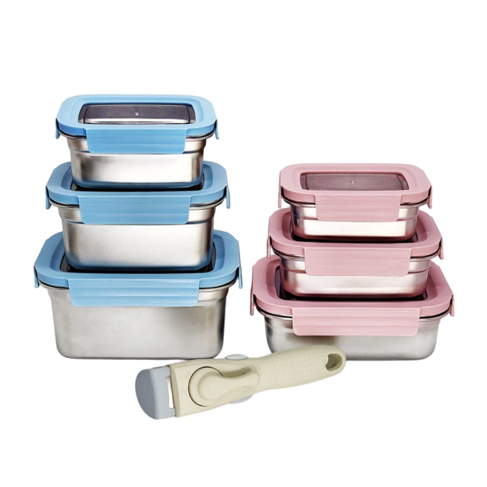 【義大利CUOCO】304不鏽鋼可微波保鮮盒7件組 (附可拆夾把手)