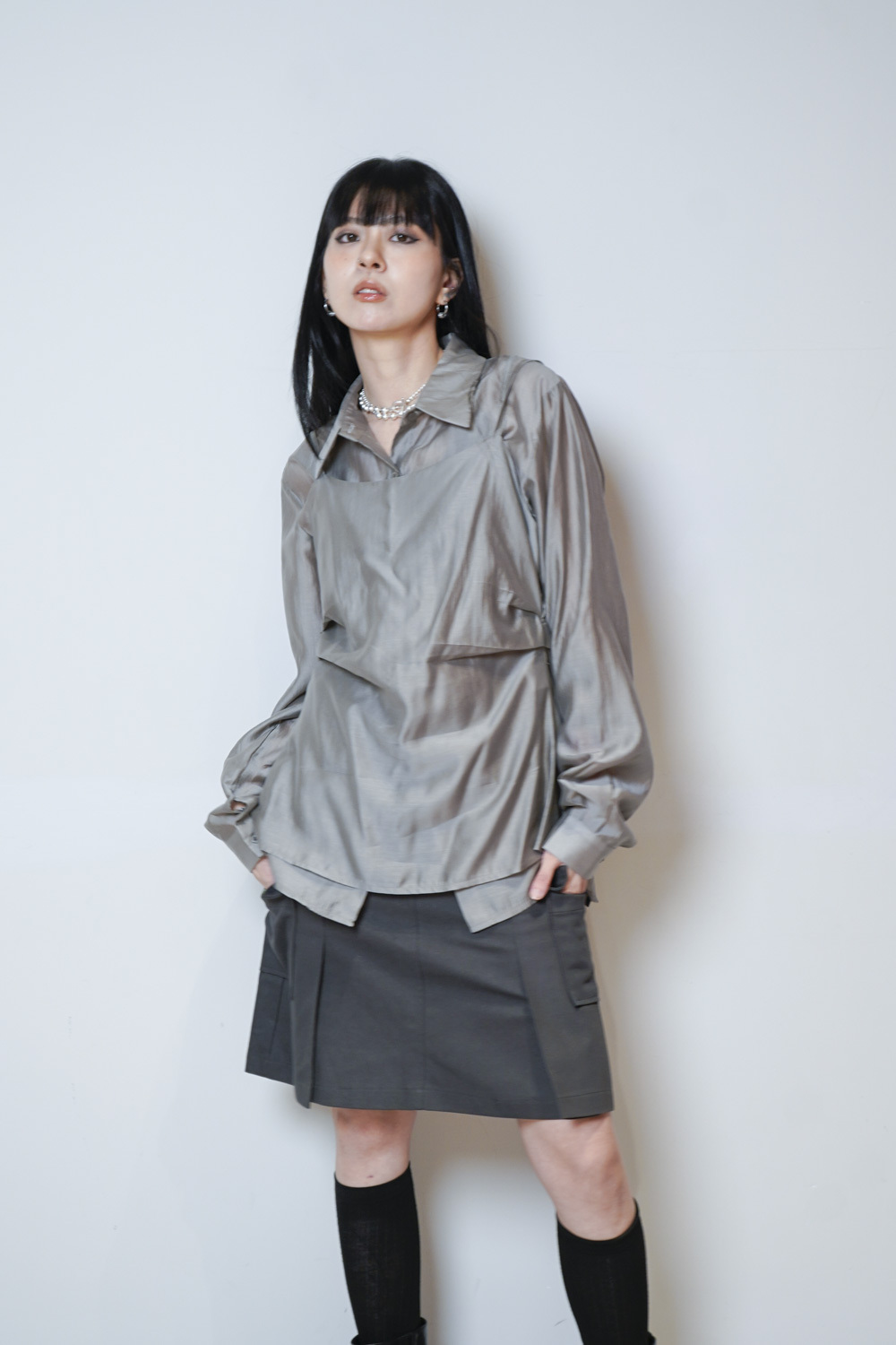 see through iris set ~ shirt & vest (GREY)