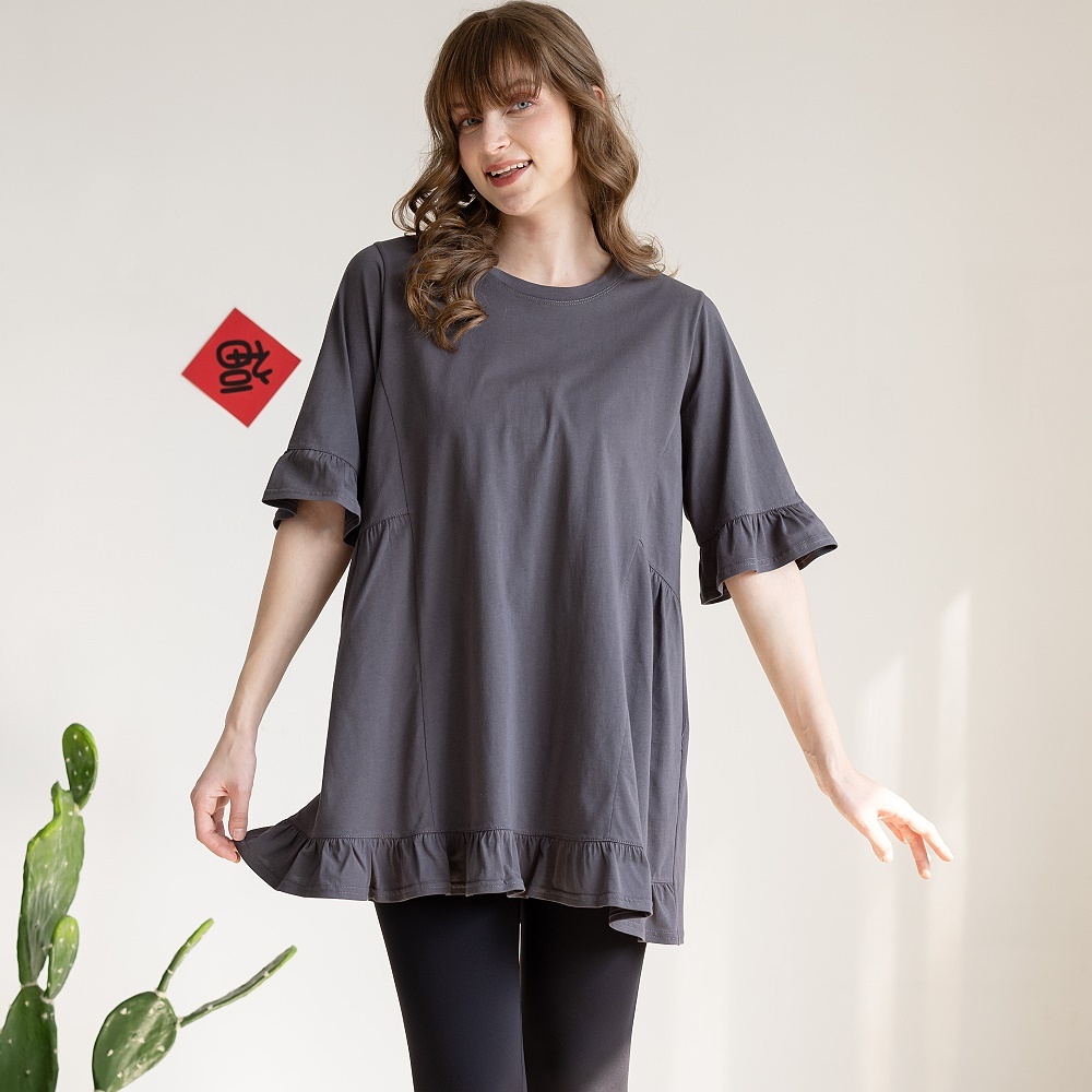 【中大尺碼女裝】MIT純棉荷葉長版T