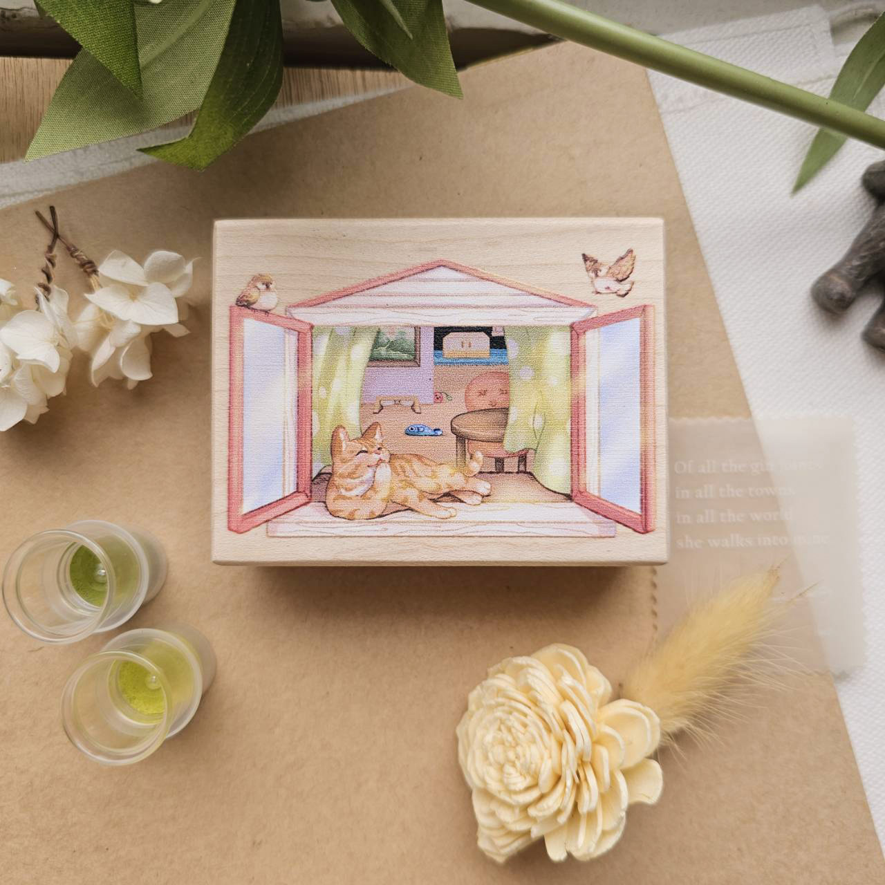 J077-Window sill licking paw Rubber stamp