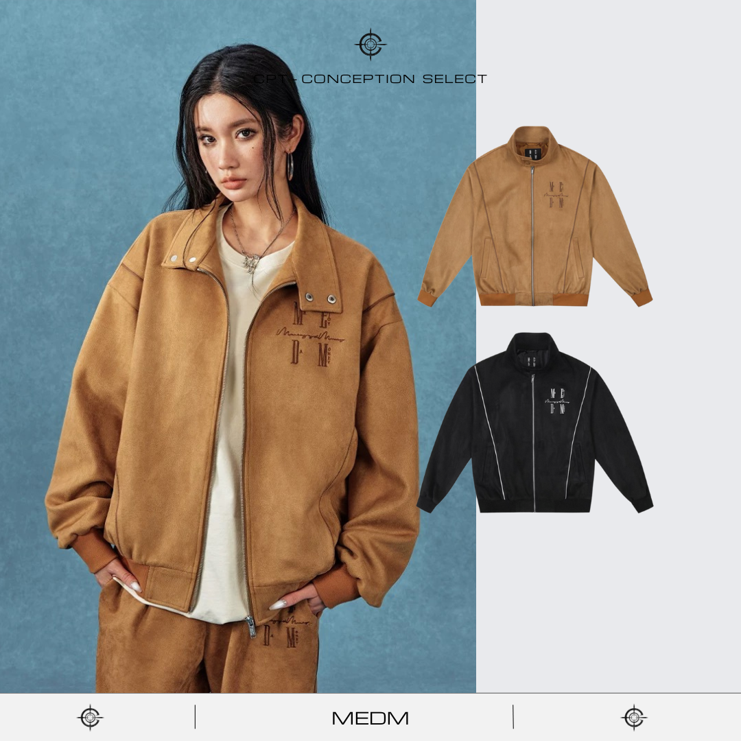 MEDM 立領麂皮 拉線設計 美式復古 立領夾克外套 (BOXY)