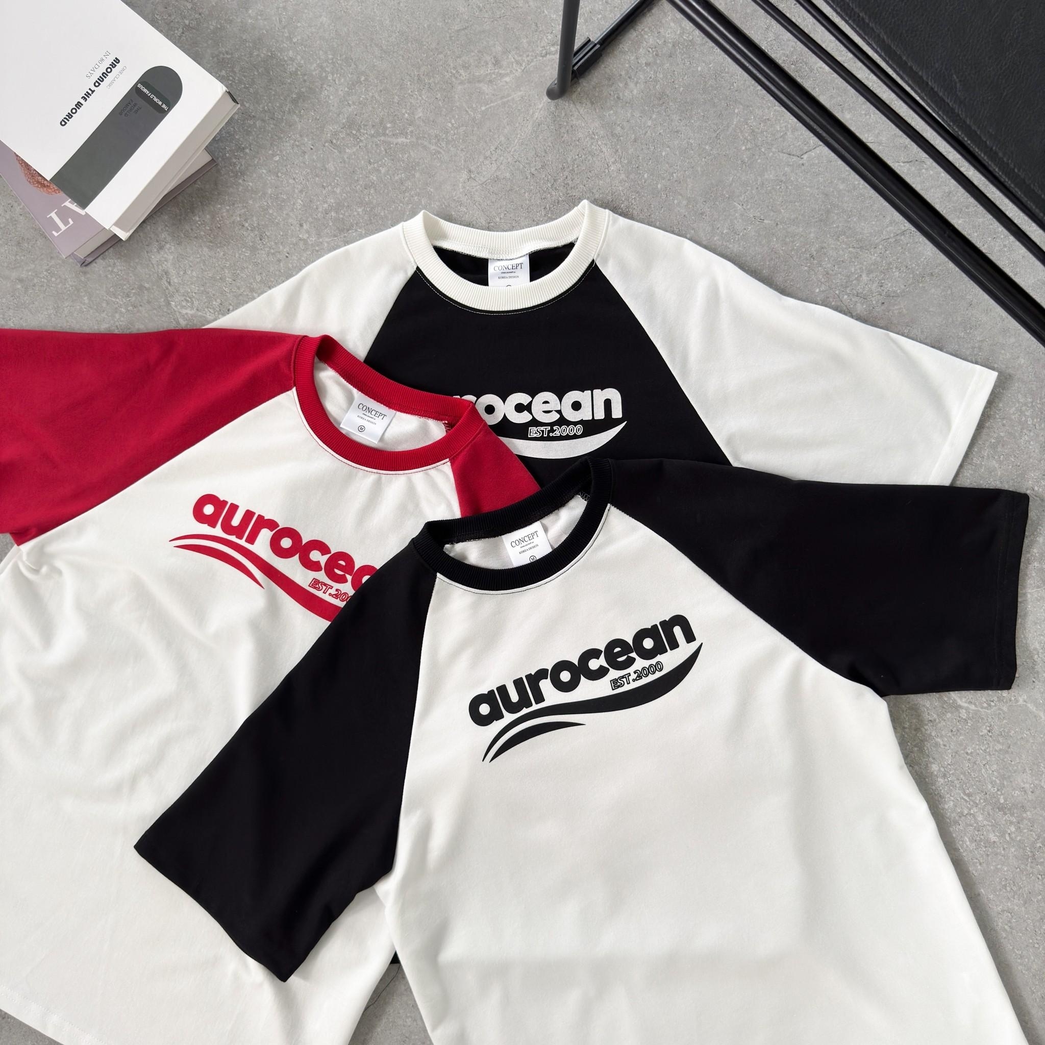 韓國短袖 aurocean 袖口撞色短T 80875