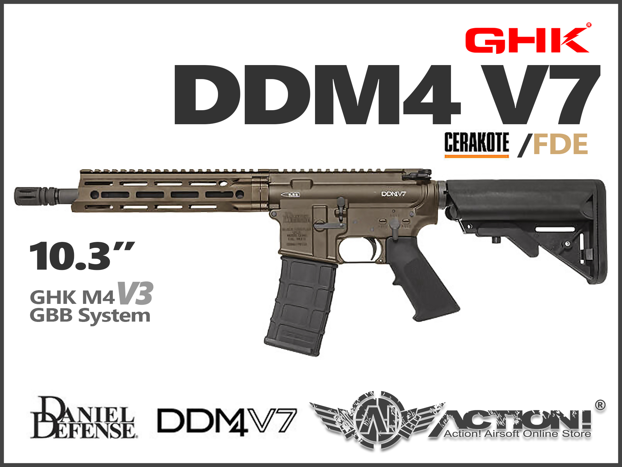 GHK - DD M4 V7 V3 GBB氣動槍 10.3" (GHK M4 V3 GBB系統) /沙色 /M