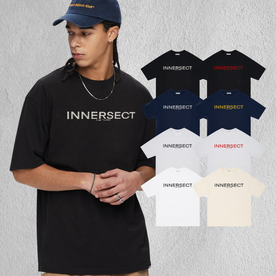 INNERSECT 像素印花 字母LOGO 重磅落肩圓領短袖T恤 男女同款 INA25SSTTEZ034