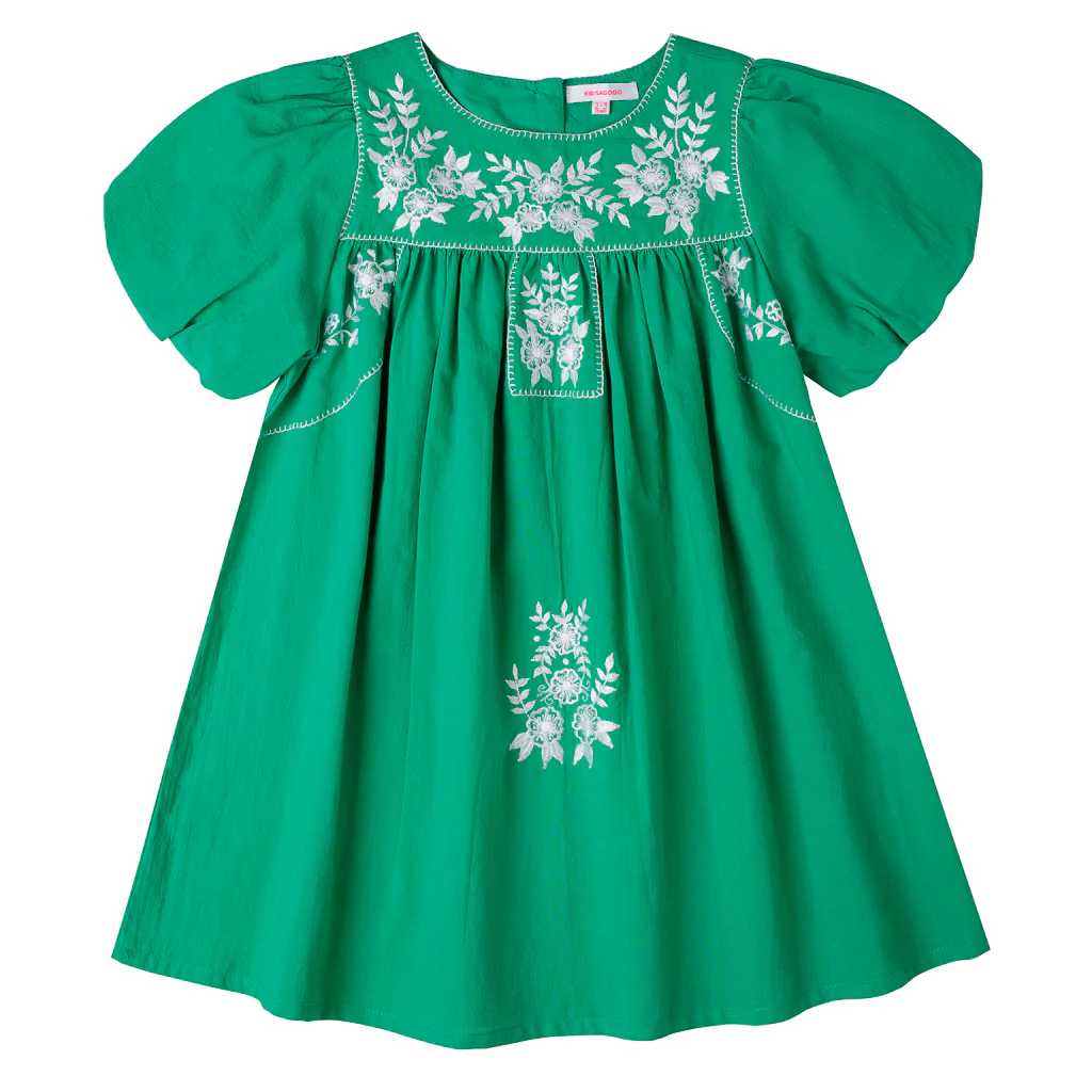 Kidsagogo Florence 碧綠繡花公主袖洋裝 4~9Y