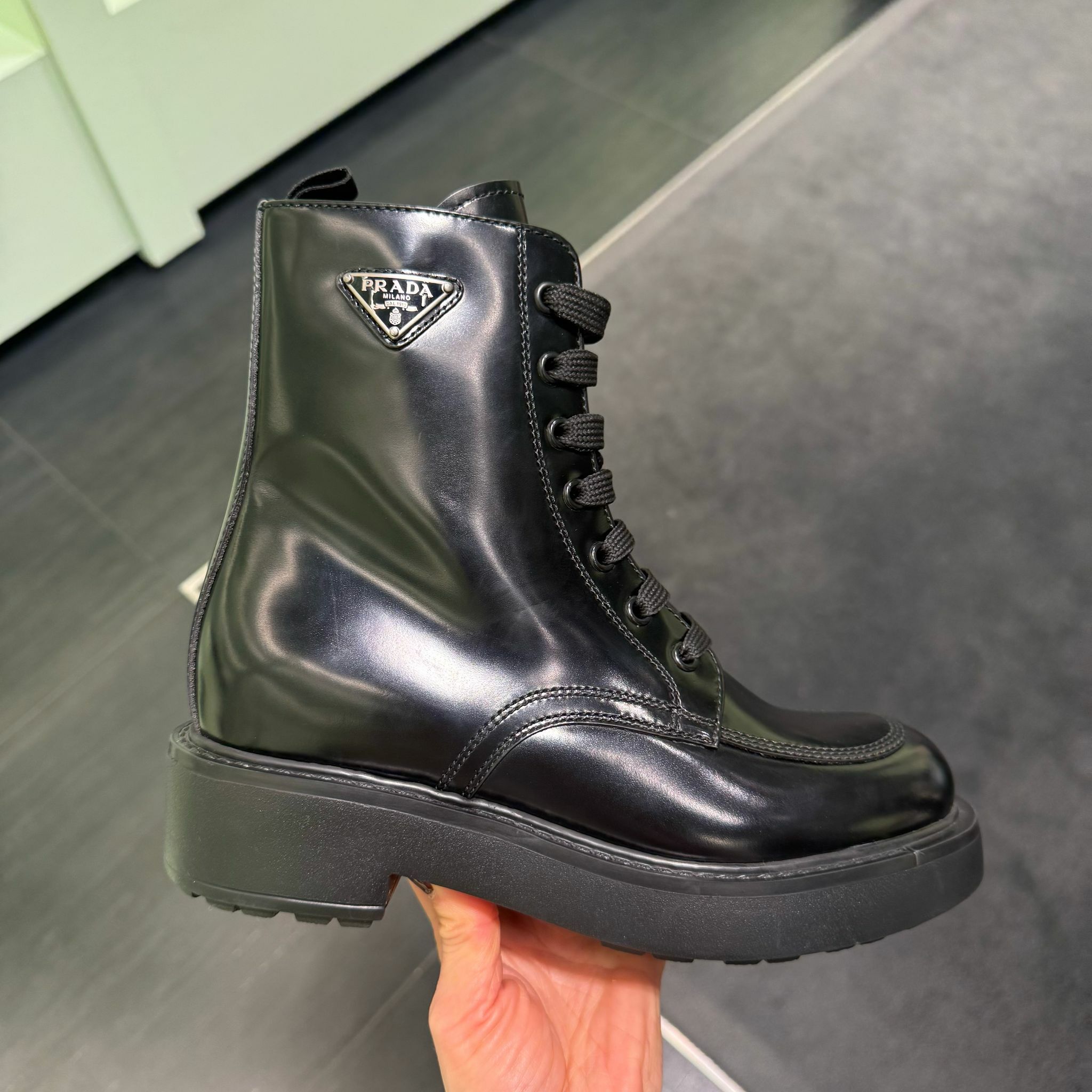 Prada Diapason Leather Combat Boots