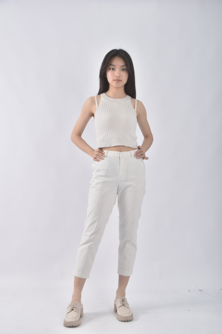 二拾衫-(L) lativ高腰棉質直筒白色長褲二手衣｜30日無條件退貨