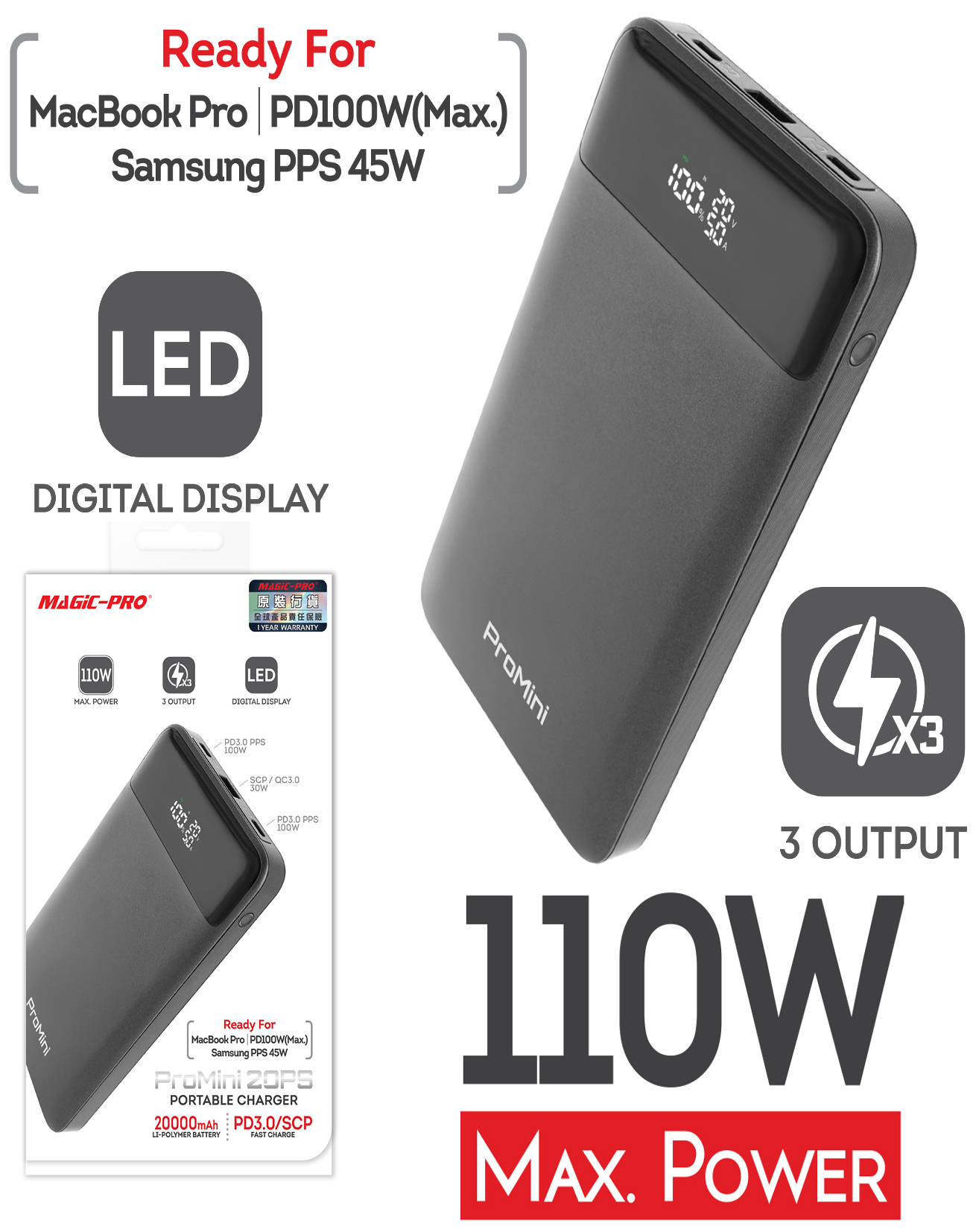 ProMini 20PS Portable Charger 110W Max. Power 20000m...