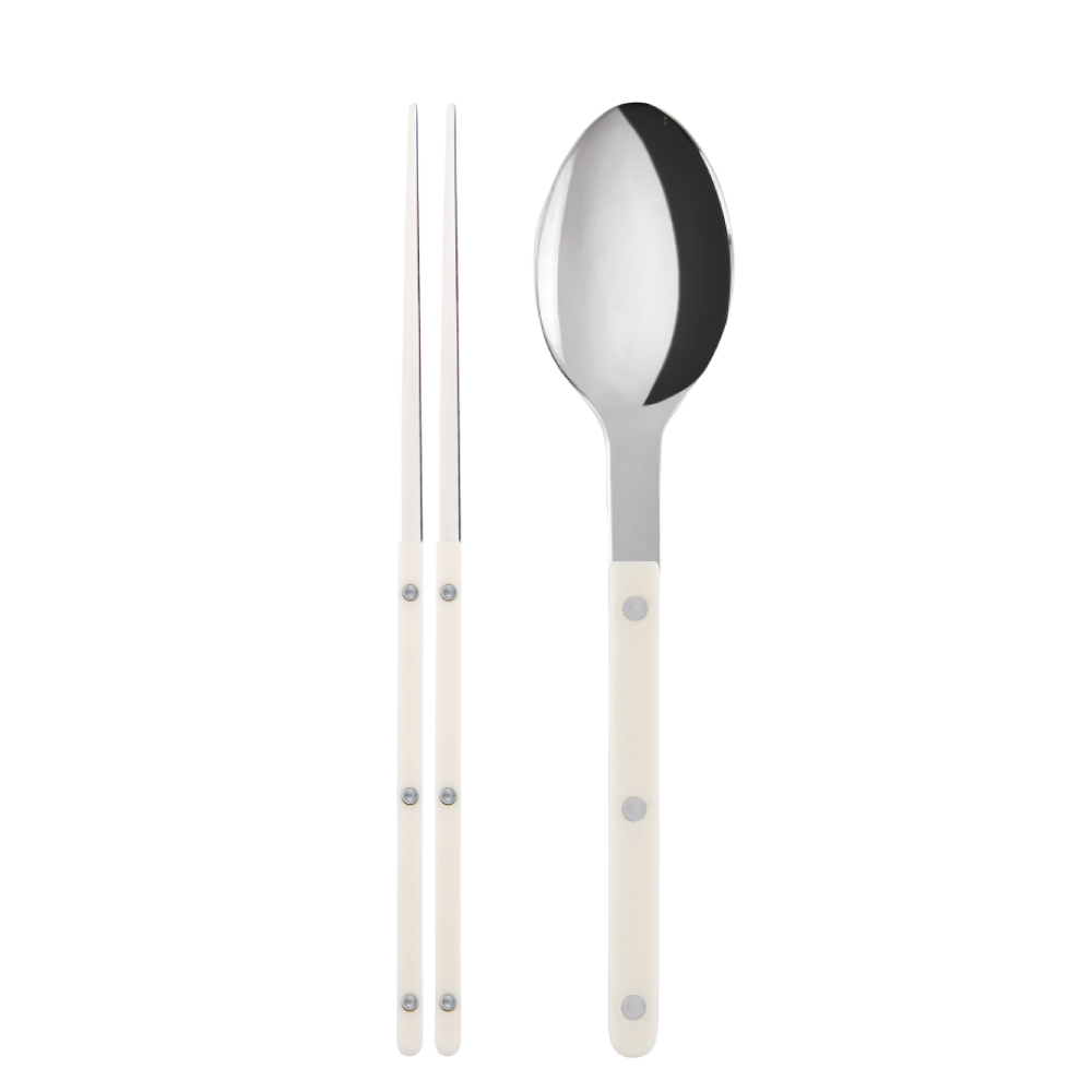 Bistrot Shiny Color Pair of Chopsticks Ivory + Spoon