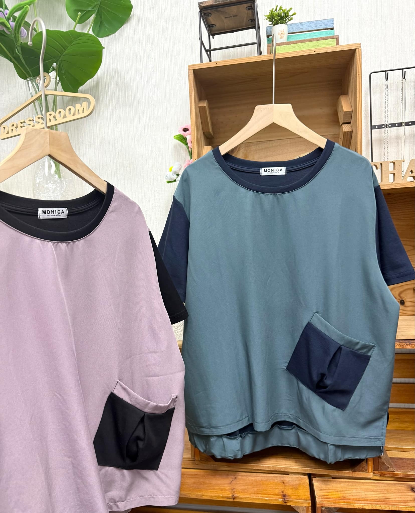 [ 韓國直送 ] D9979 SIDE POCKET TWO TONE TOP