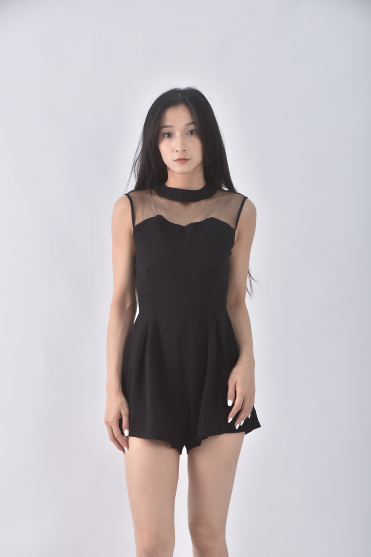 二拾衫-(S) mercci22高腰質感網紗黑色連身裝二手衣｜30日無條件退貨