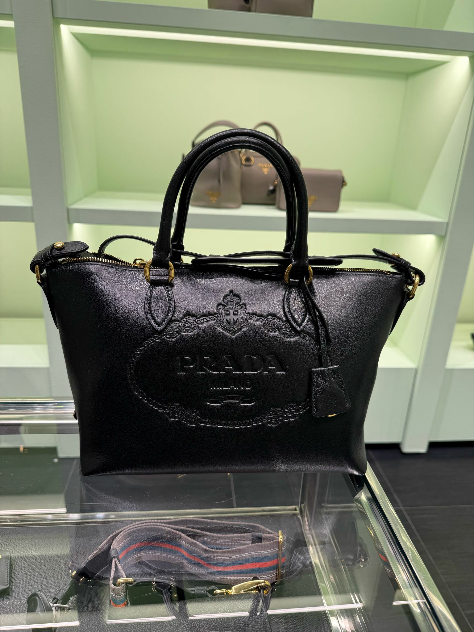 Prada Embossed Logo Small Tote