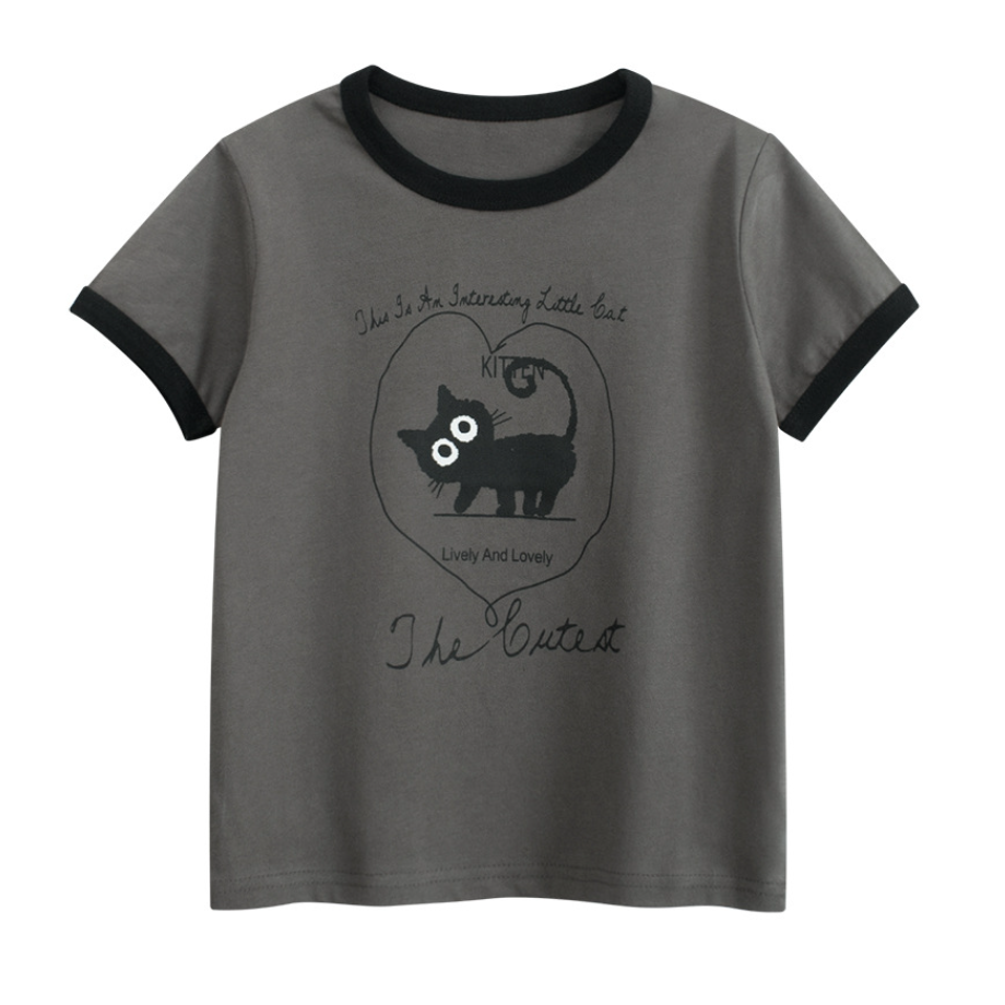 U0154 黑貓圓領棉質tee $129@3