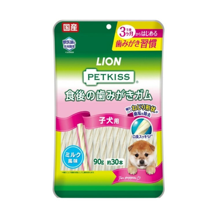 Lion PetKiss 幼犬用 牛奶味軟身潔齒棒 30本