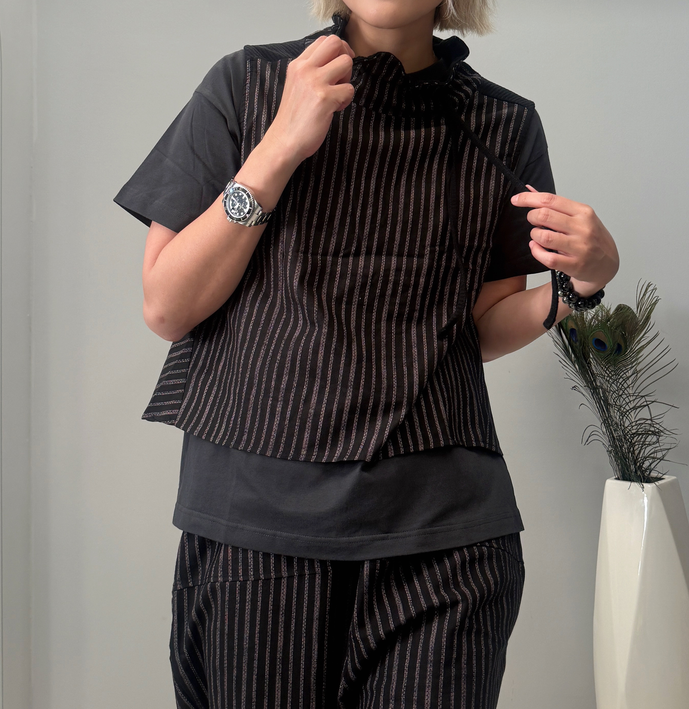 T794 - Striped Drawstring Neck Vest