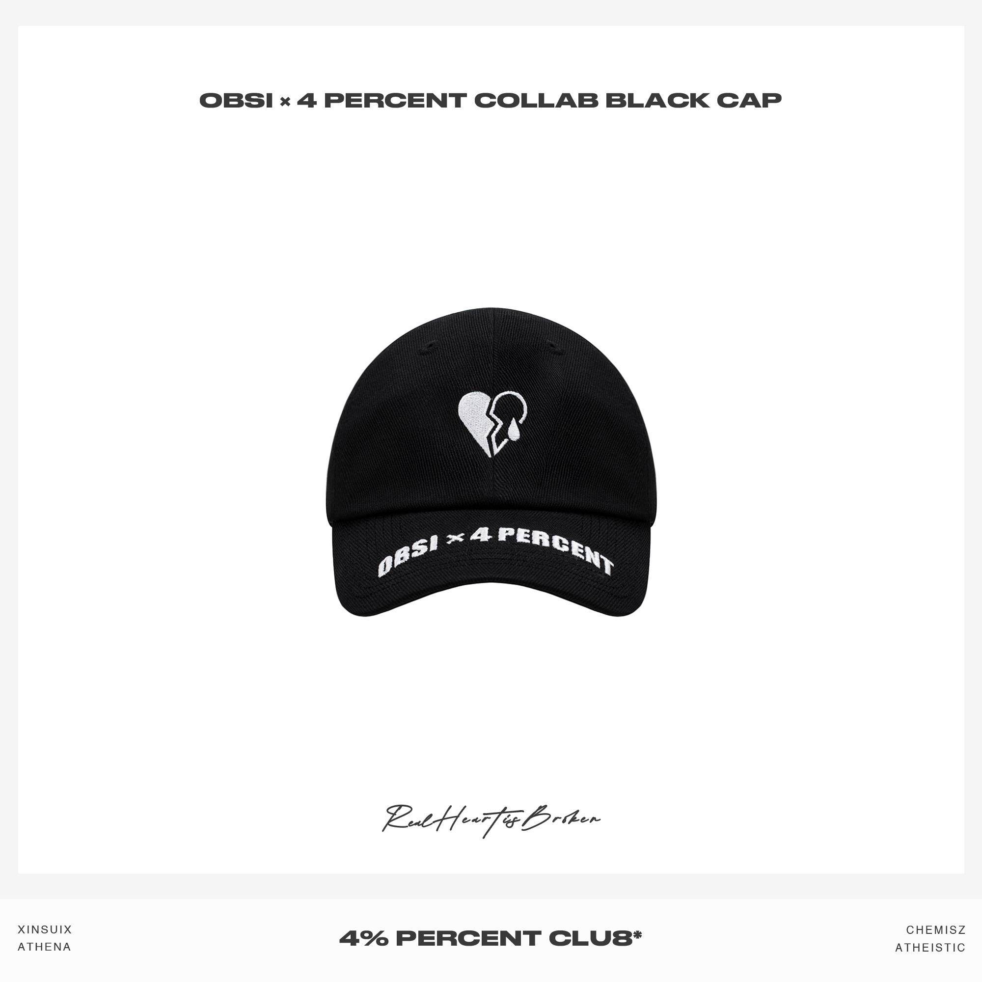 OBSI × 4 PERCENT COLLAB BLACK CAP / 品牌限定聯乘棒球帽