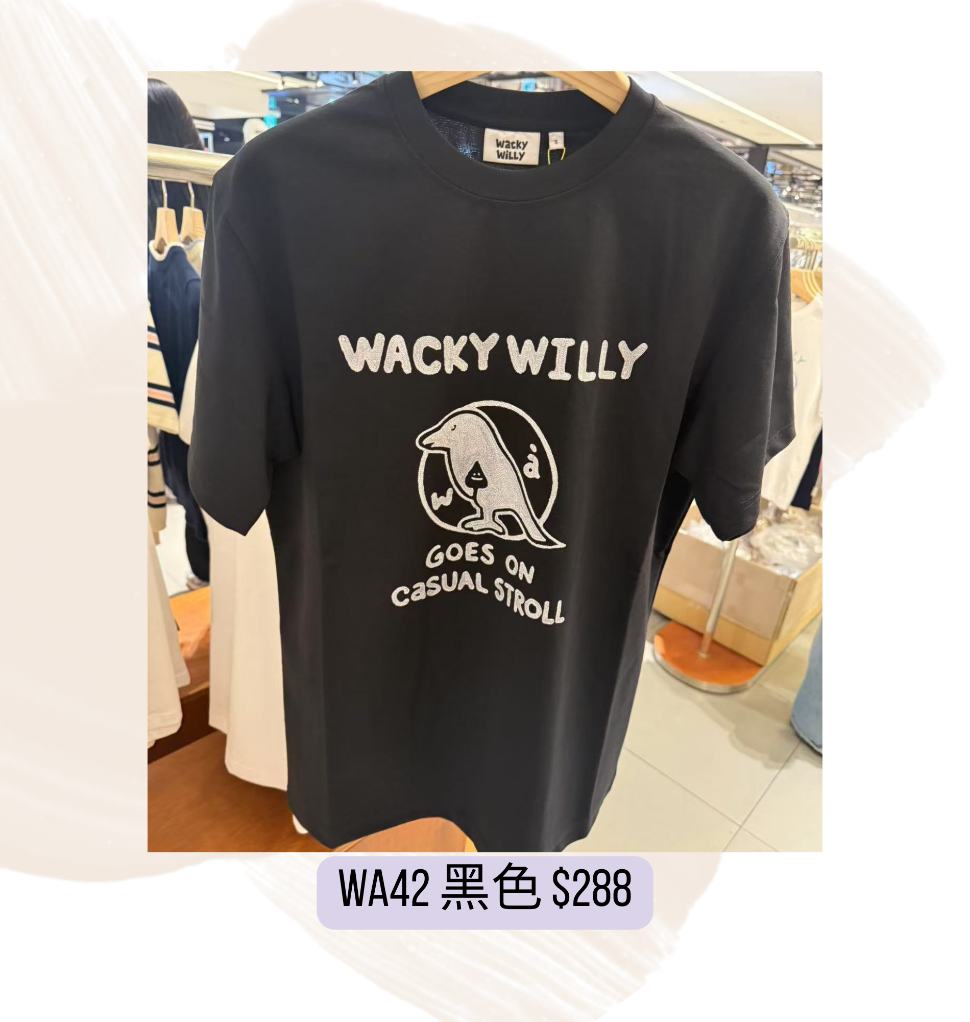 WA42 WACKY WILLY 白色企鵝 GOES ON CASUAL STROLL Tee 黑色 $288