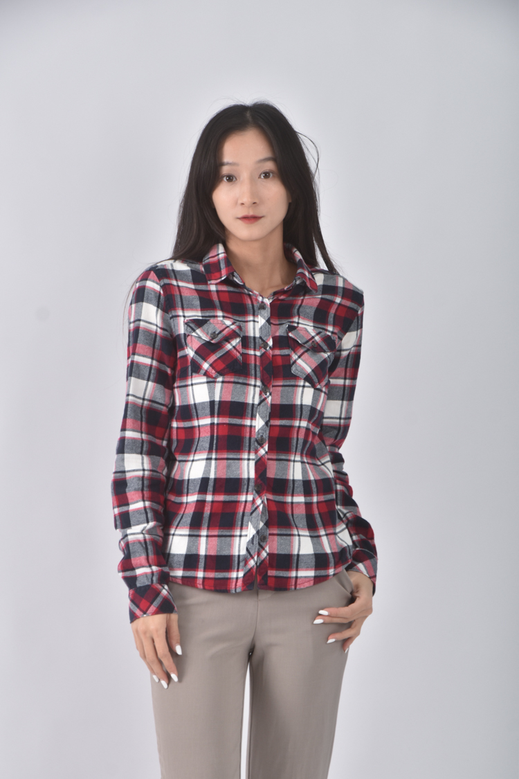 二拾衫-(S) lativ質感棉質純棉格紋紅色長袖上衣二手衣｜30日無條件退貨