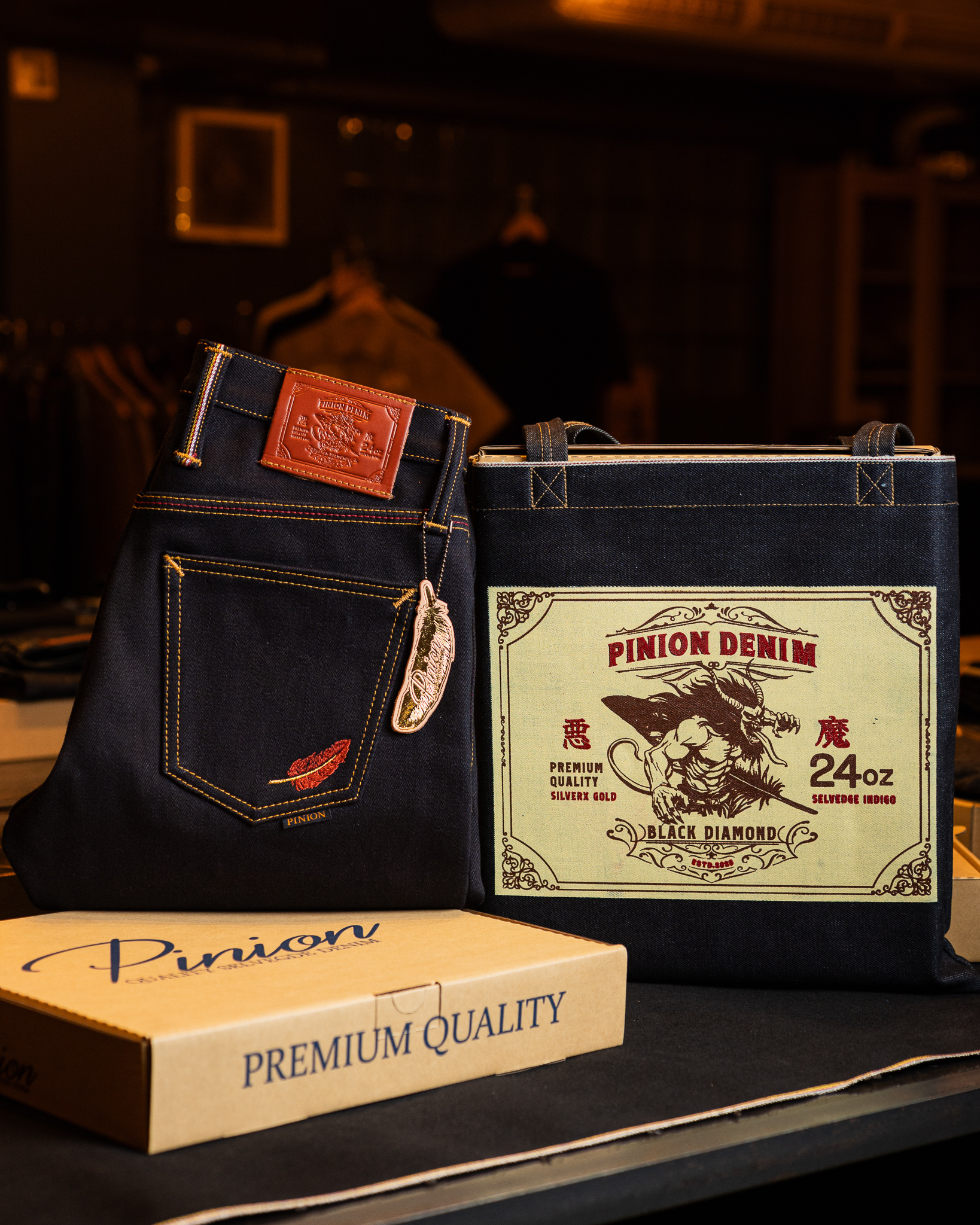 Pinion Denim 24oz BY Okayama Denim รุ่นอสูร lndigo X