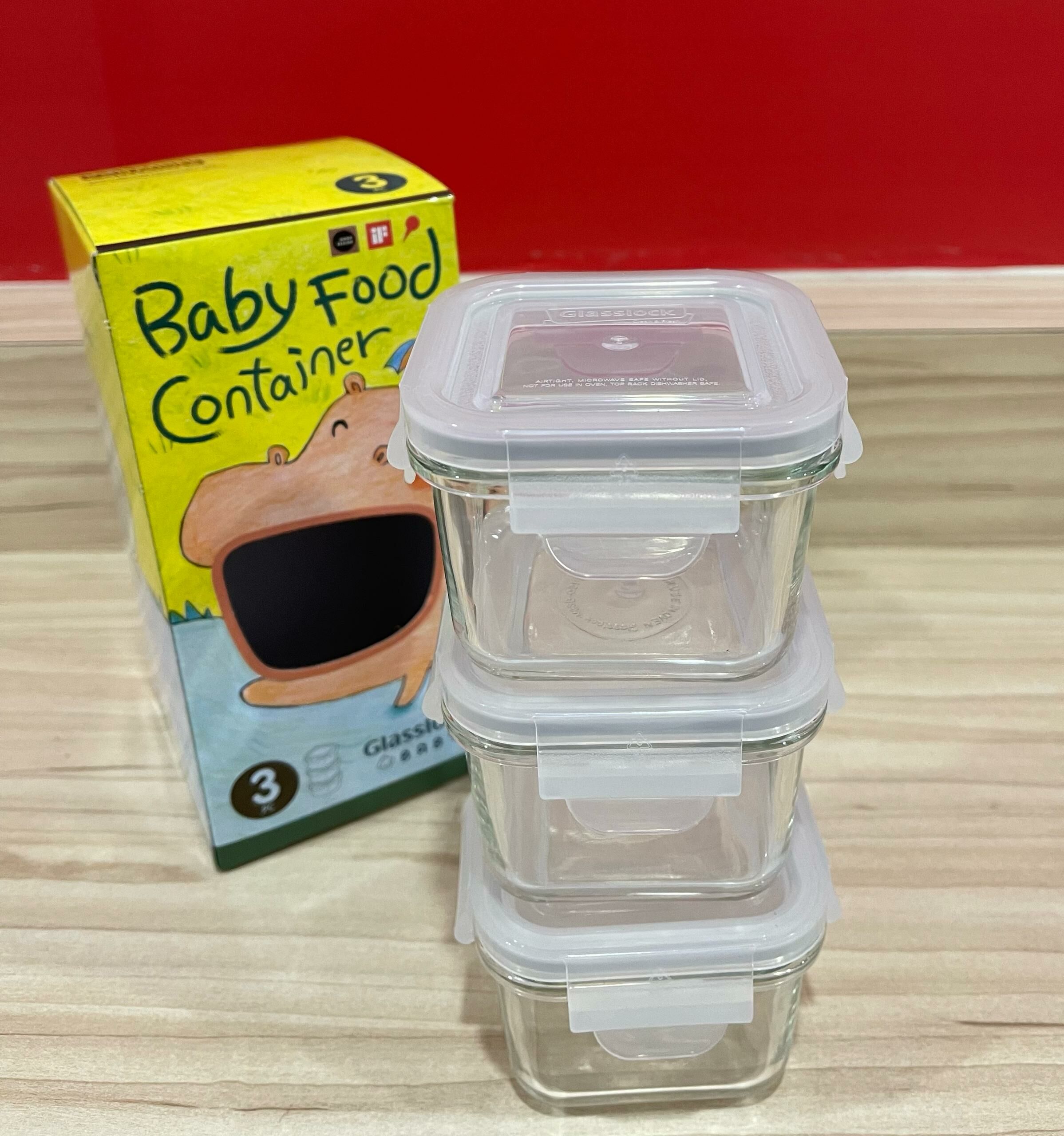 GLASSLOCK BABY FOOD CONTAINER SQUARE 210ML 3PCS SET (WA