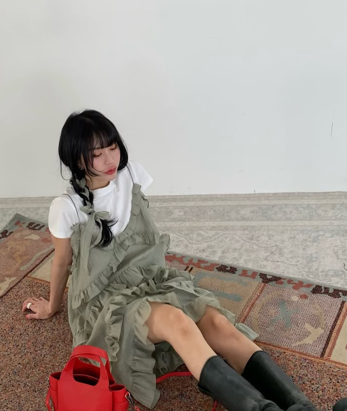 【HI-end】KR 皺皺RUFFLE邊連帶背心OPS—KHAKI