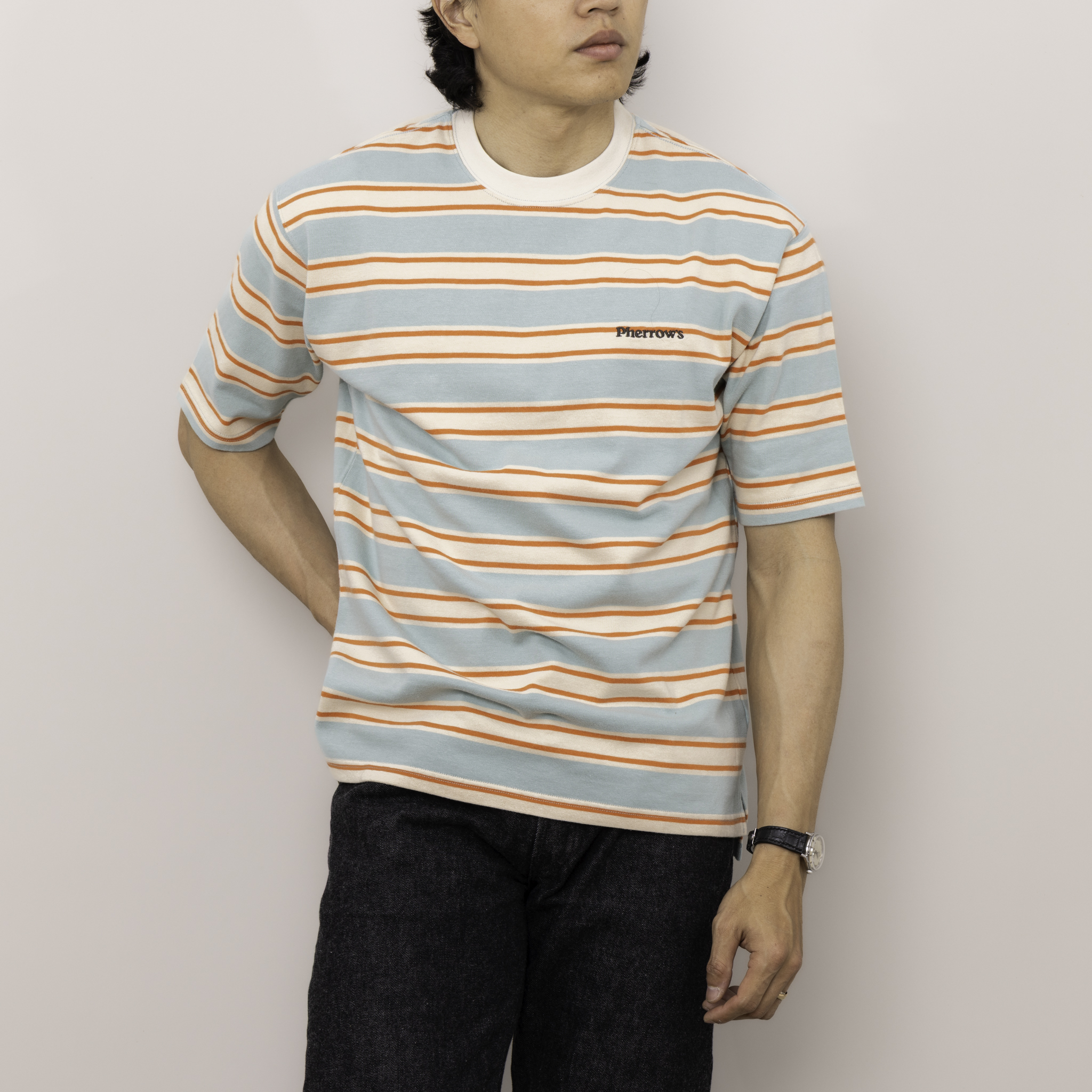 PHERROWS - 90s 復古寬版條紋重磅短 Tee