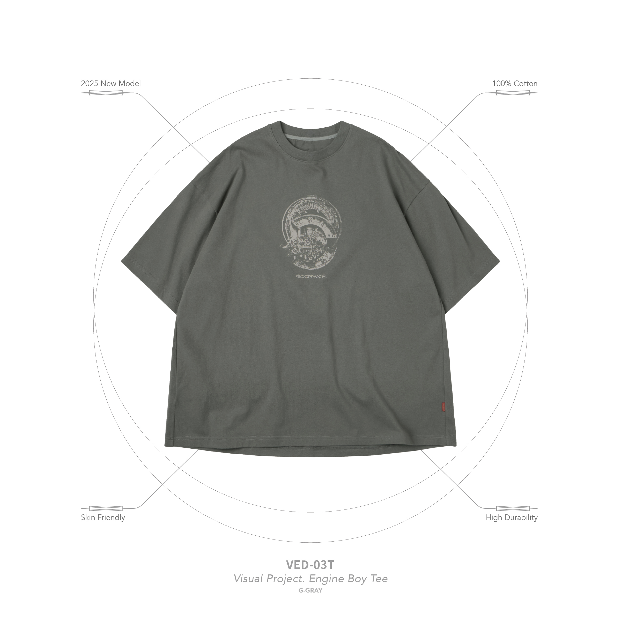 “VED-03T” Visual Project. Engine Boy Tee - G-Gray