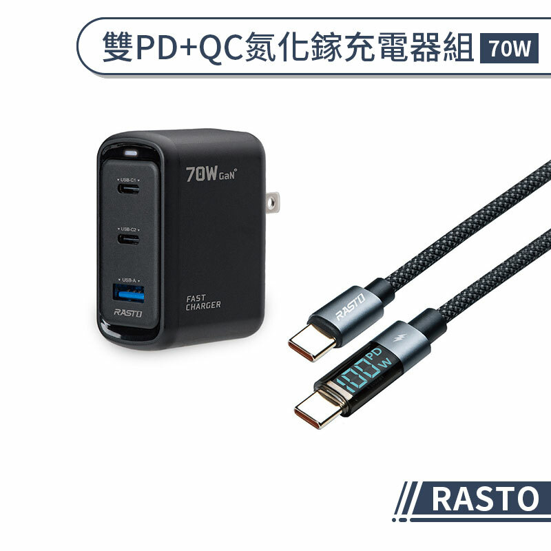 【RASTO】RB52 70W 雙PD+QC氮化鎵充電器組-殼老爹CloudShop