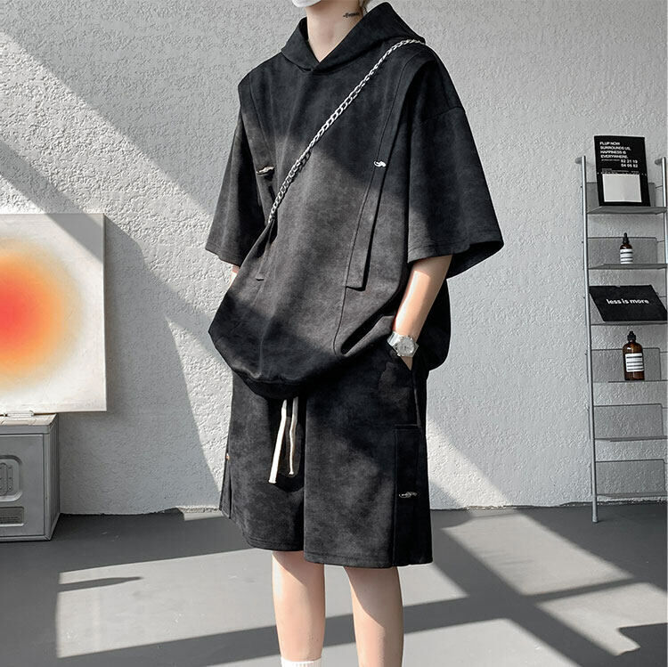 韓版扎染設計感連帽套裝/2色-TF1062