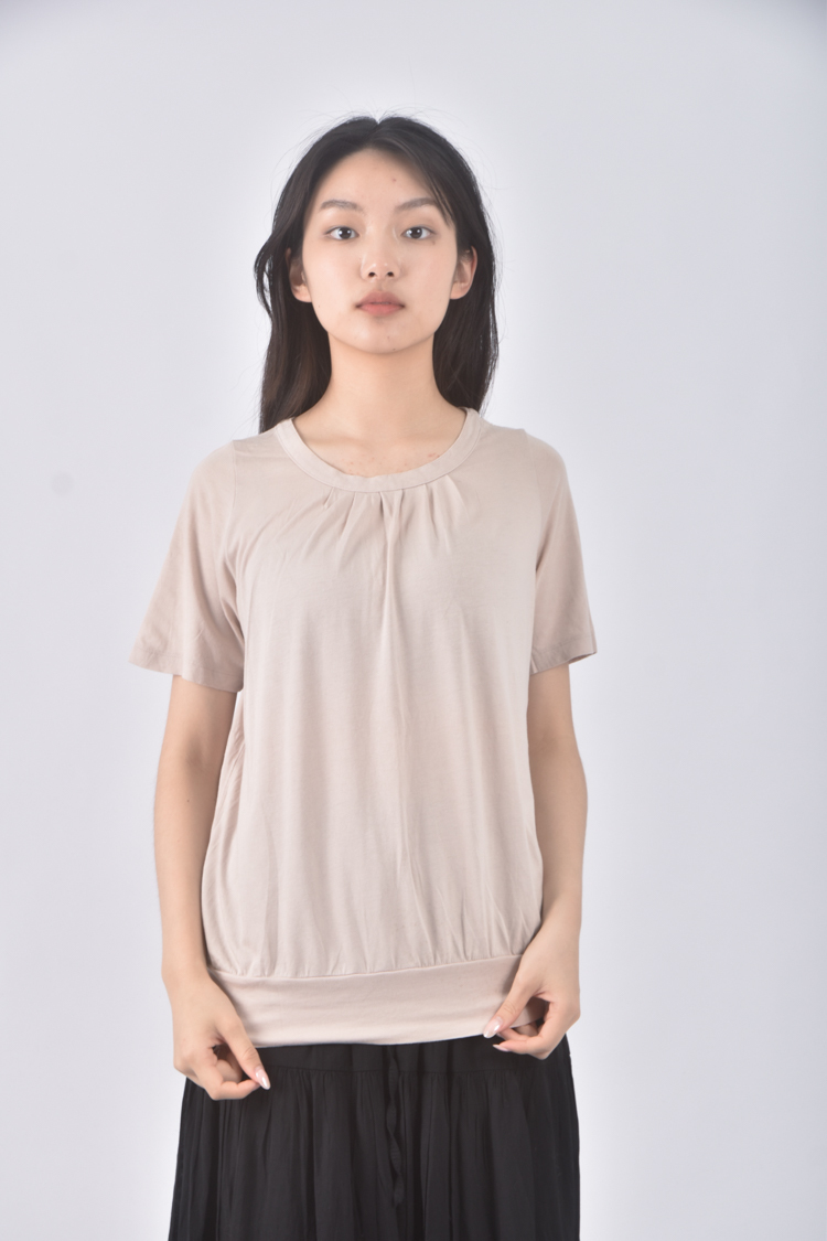 二拾衫-(S) lativ棉質杏色短袖上衣二手衣｜30日無條件退貨