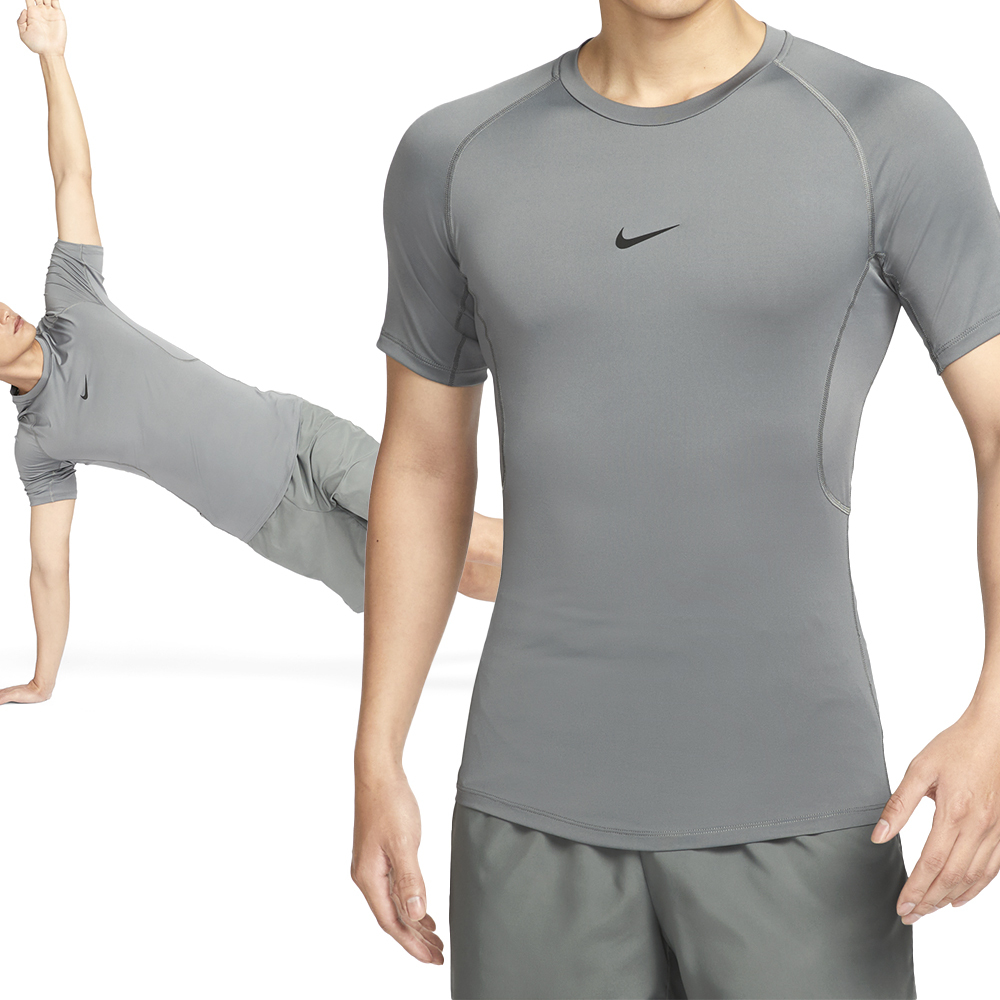 Nike Tight Top SS 男款 灰色 運動 休閒 上衣 圓領 訓練 慢跑 緊身 短袖 FB79...