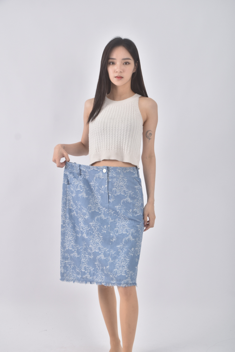 二拾衫-(XL) heraya質感棉質花紋藍色長裙二手衣｜30日無條件退貨