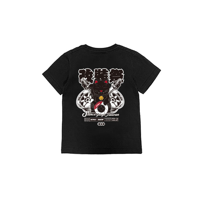 XCTRL x SGT6 爆改招財貓童裝短T-黑