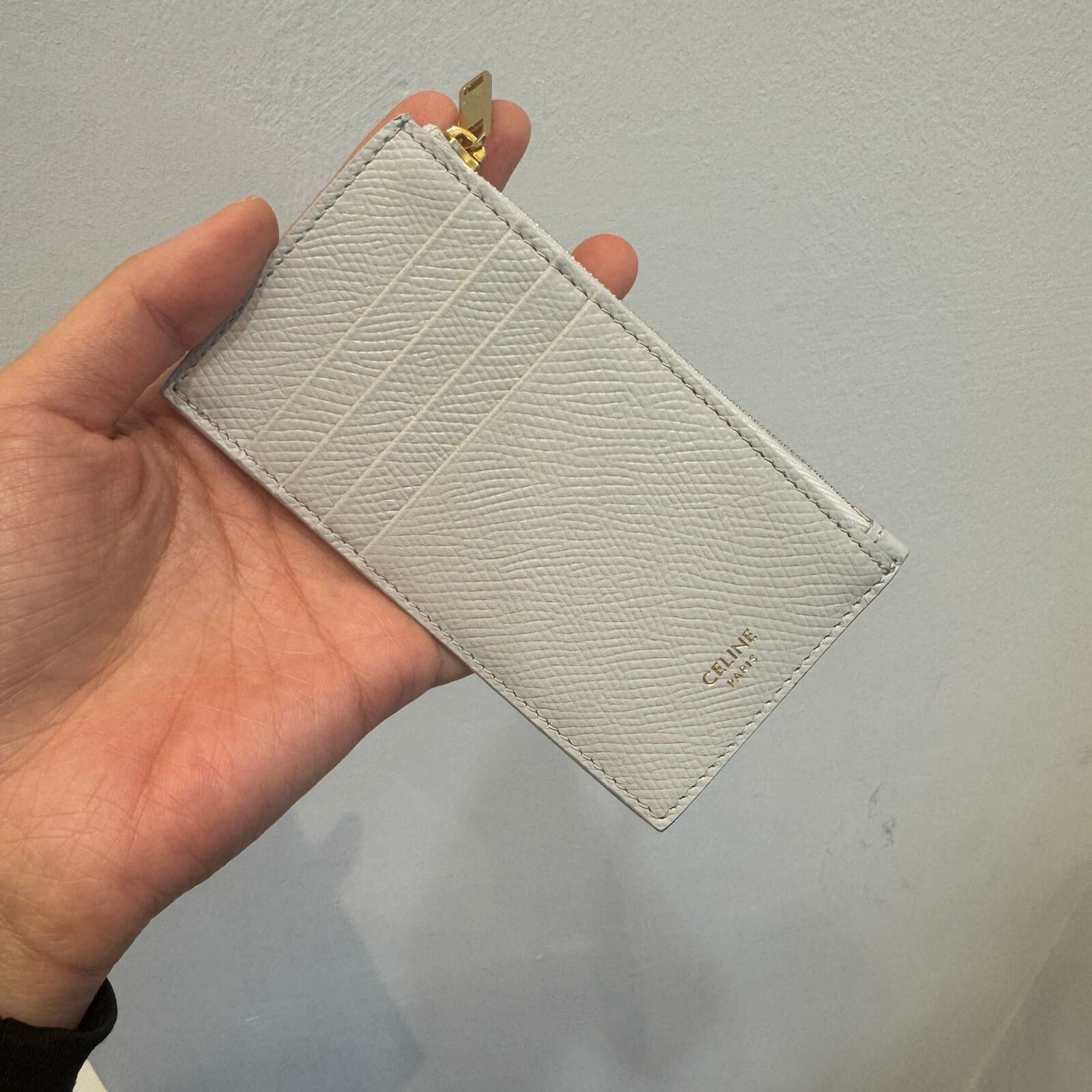Celine zipped compact card holder chalk color