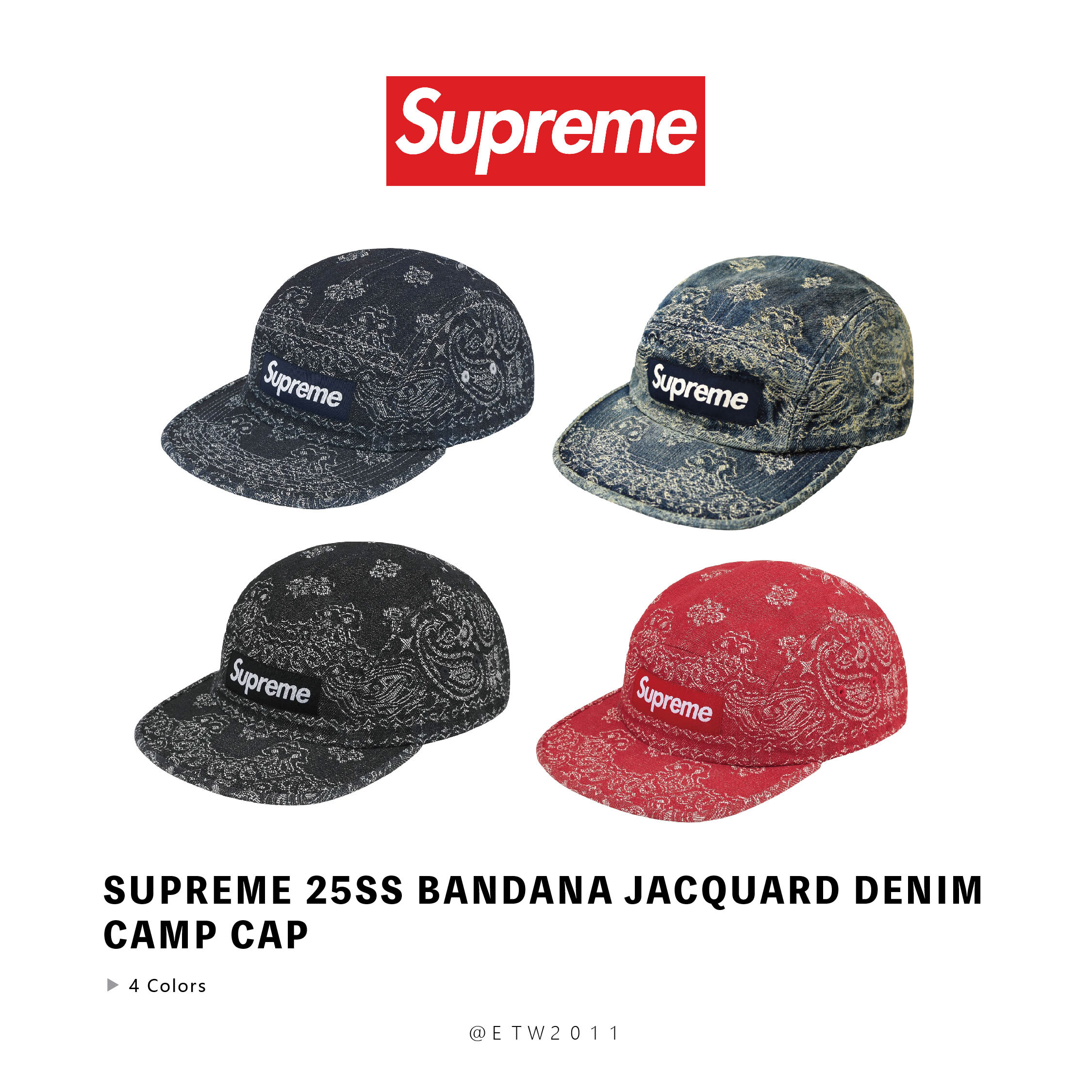 ☆ETW☆【台中店】Supreme Bandana Jacquard Denim Camp Cap 變形蟲