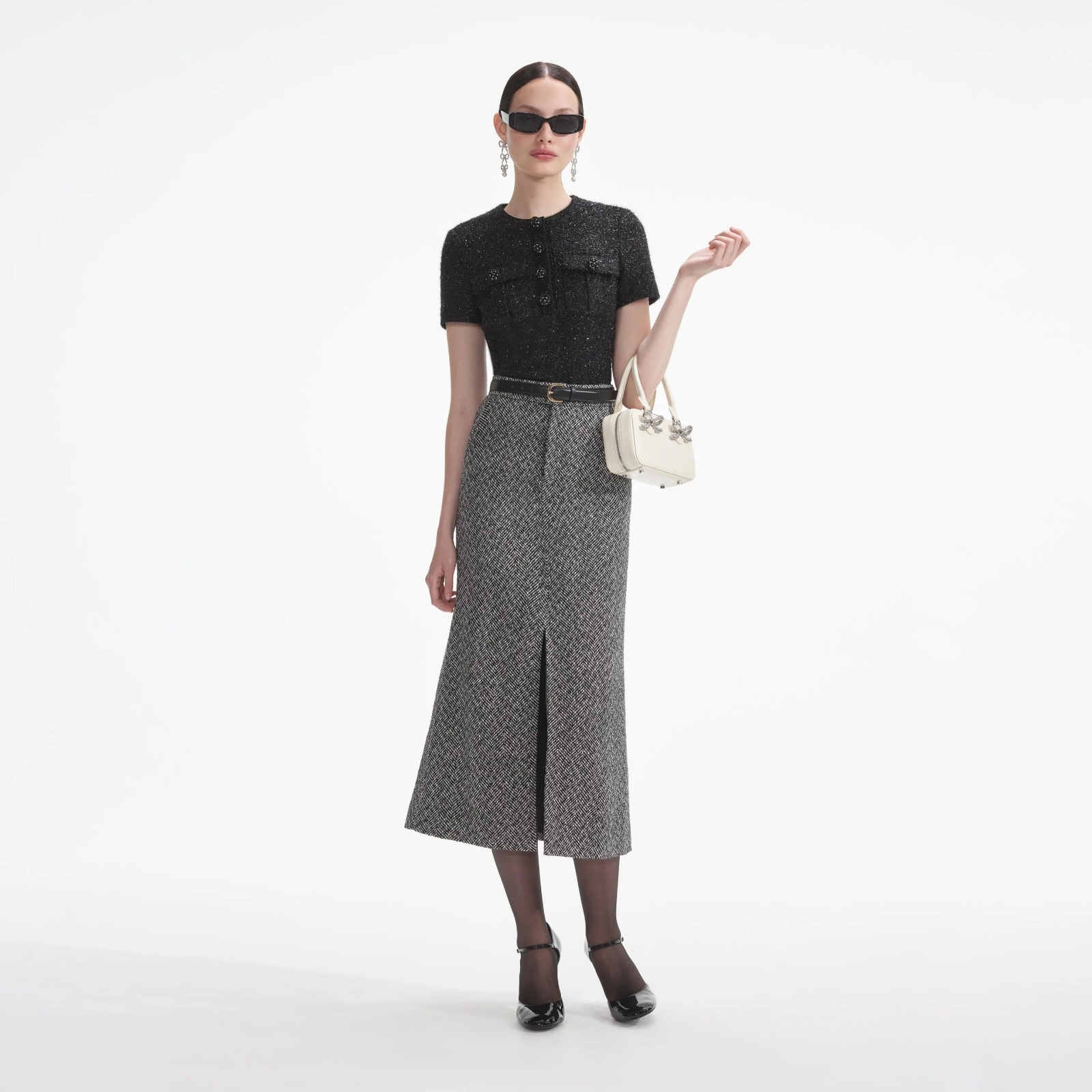 Self Portrait black tinsel boucle top