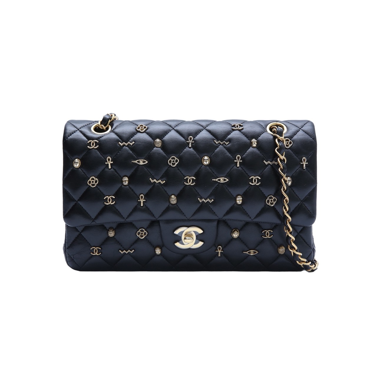 【二手】CHANEL 獅子山茶花徽章菱格紋翻蓋包 PD2236