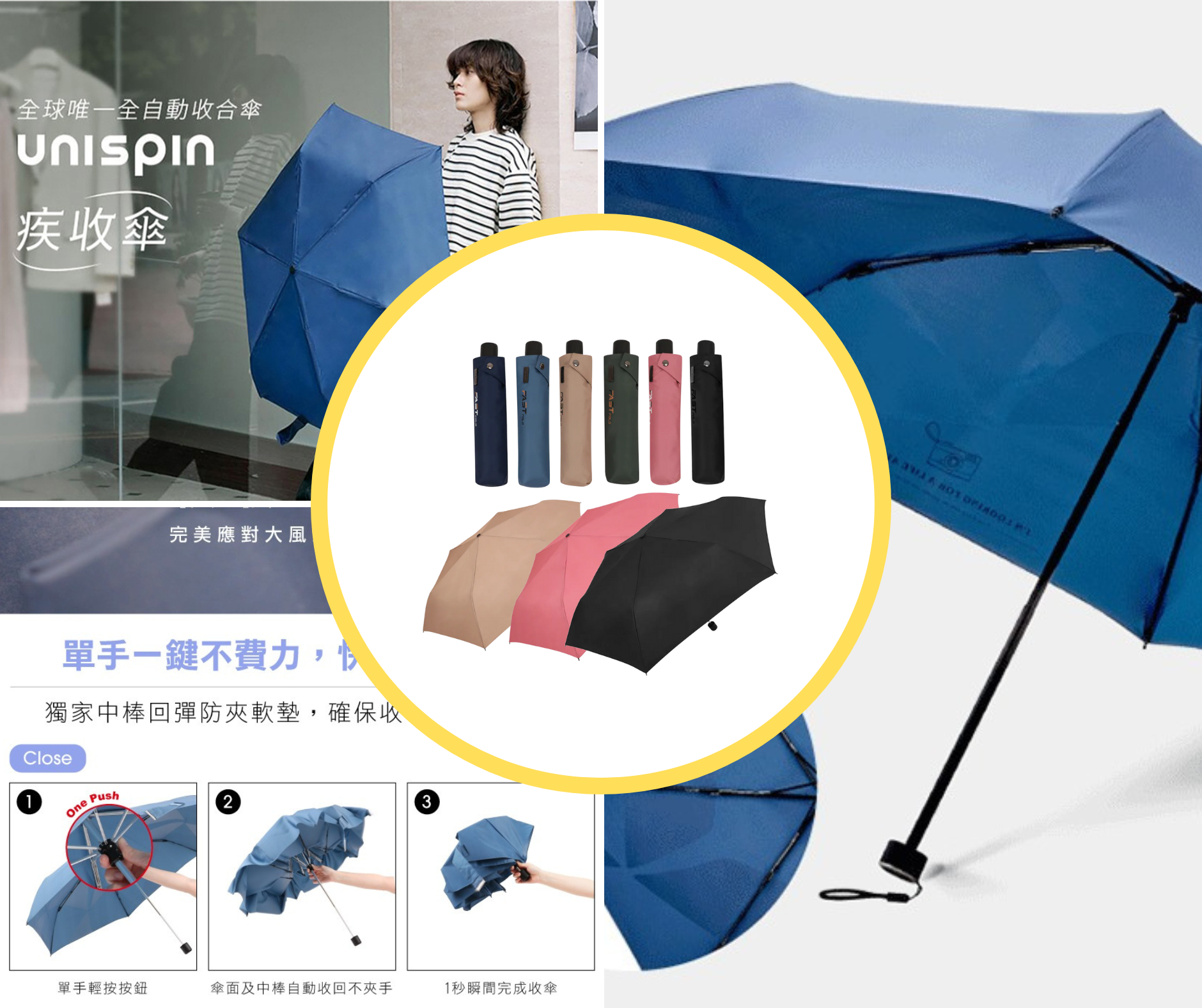 【Tcf x Unispin US-U007 FAST FOLD 疾收傘|自動開收雨遮】特價 Aiyo0o