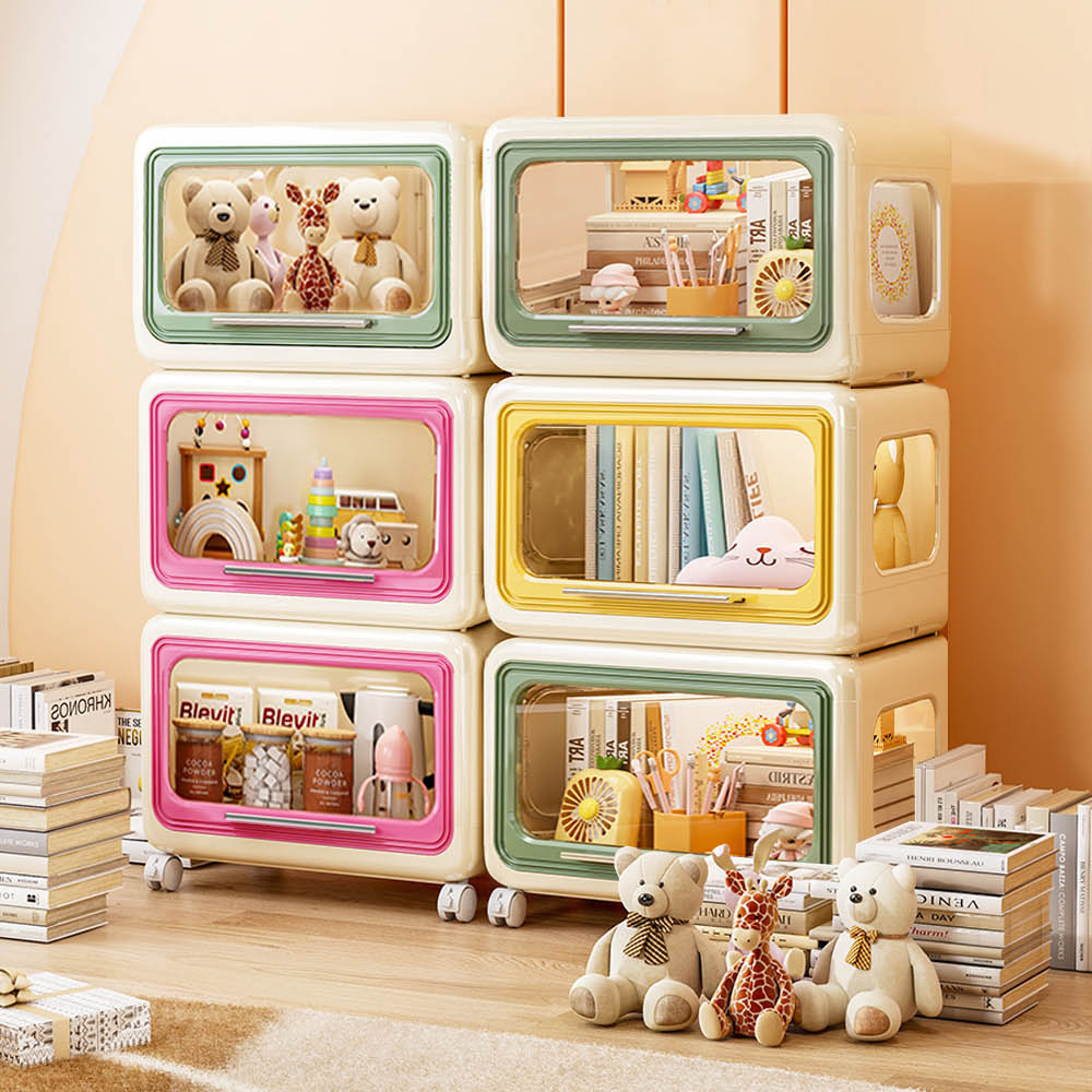 【AOTTO】奶油撞色附輪翻蓋可疊加折疊收納箱(AL-216)