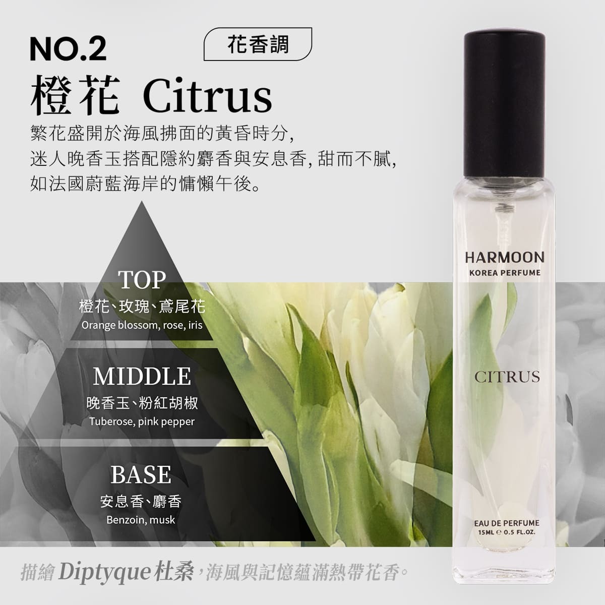 HARMOON｜橙花Citrus 15ml｜迷人晚香玉搭配麝香與安息香，甜而不膩