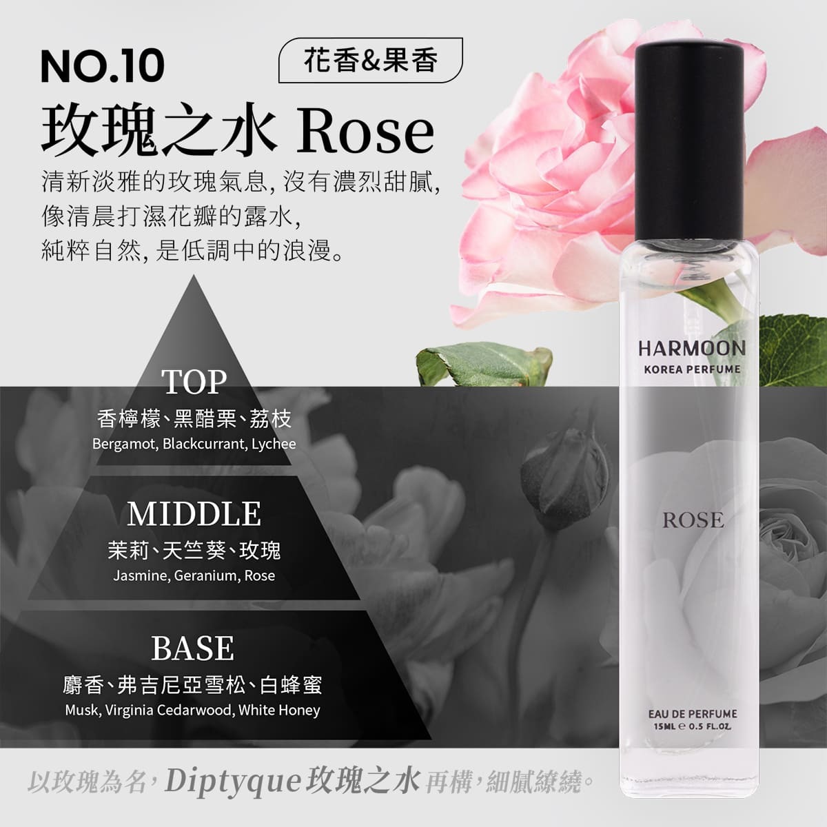 HARMOON｜玫瑰之水Rose 15ml｜優雅玫瑰交織果香與蜜意的柔美香氣