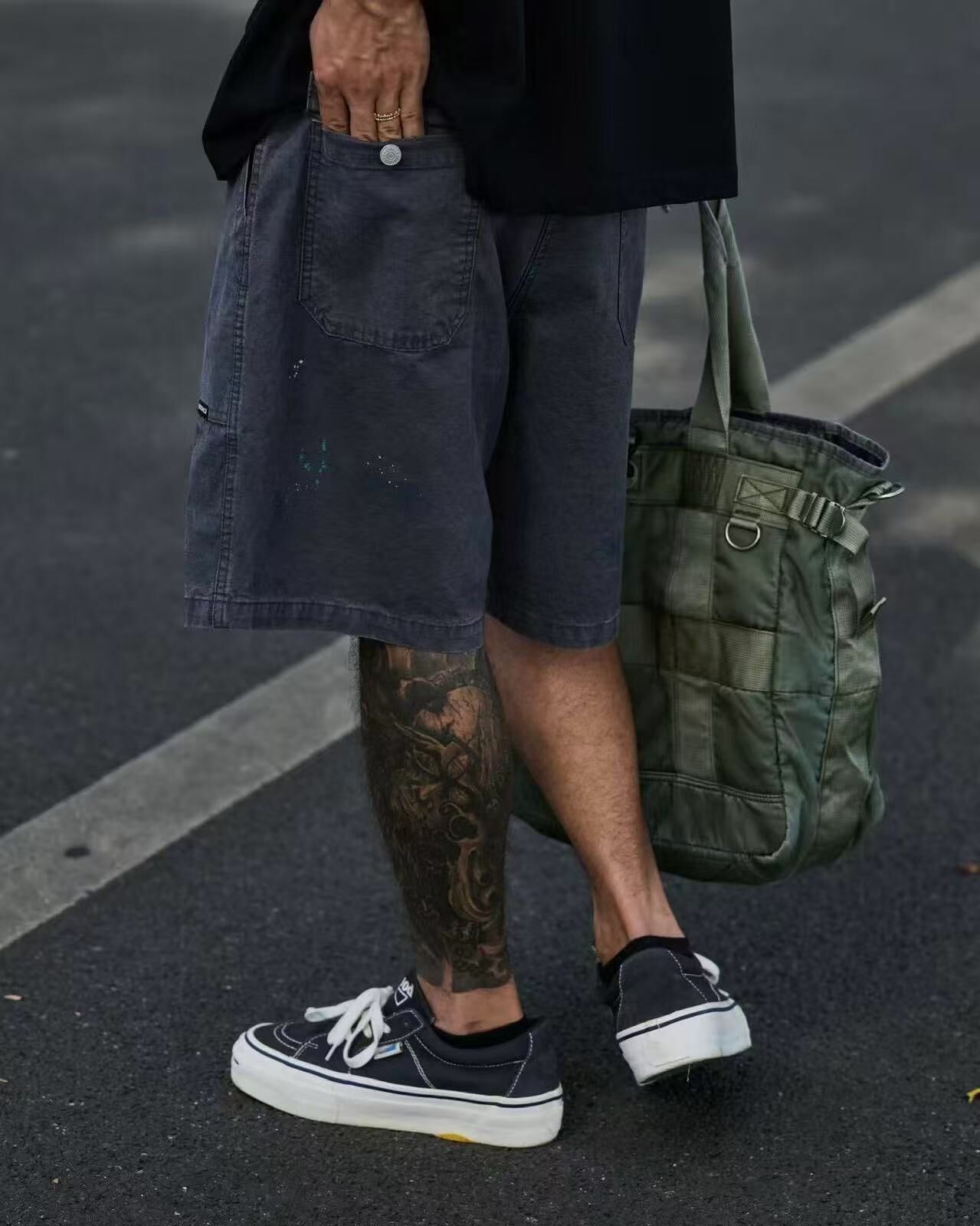 brs50 | BROSHOOD 25春夏日系手工潑墨洗水格紋布工裝短褲 / 2色