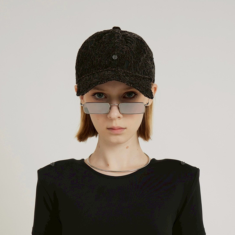 Hexagonal Brim Velour Paisley Lace Baseball Cap - BLACK